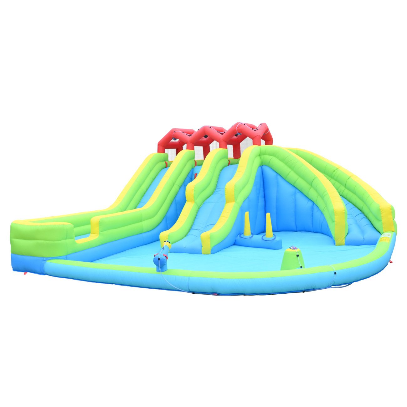 GZMWON 7 In1 Inflatable Water Park Three Slide With Blower Water Gun ...