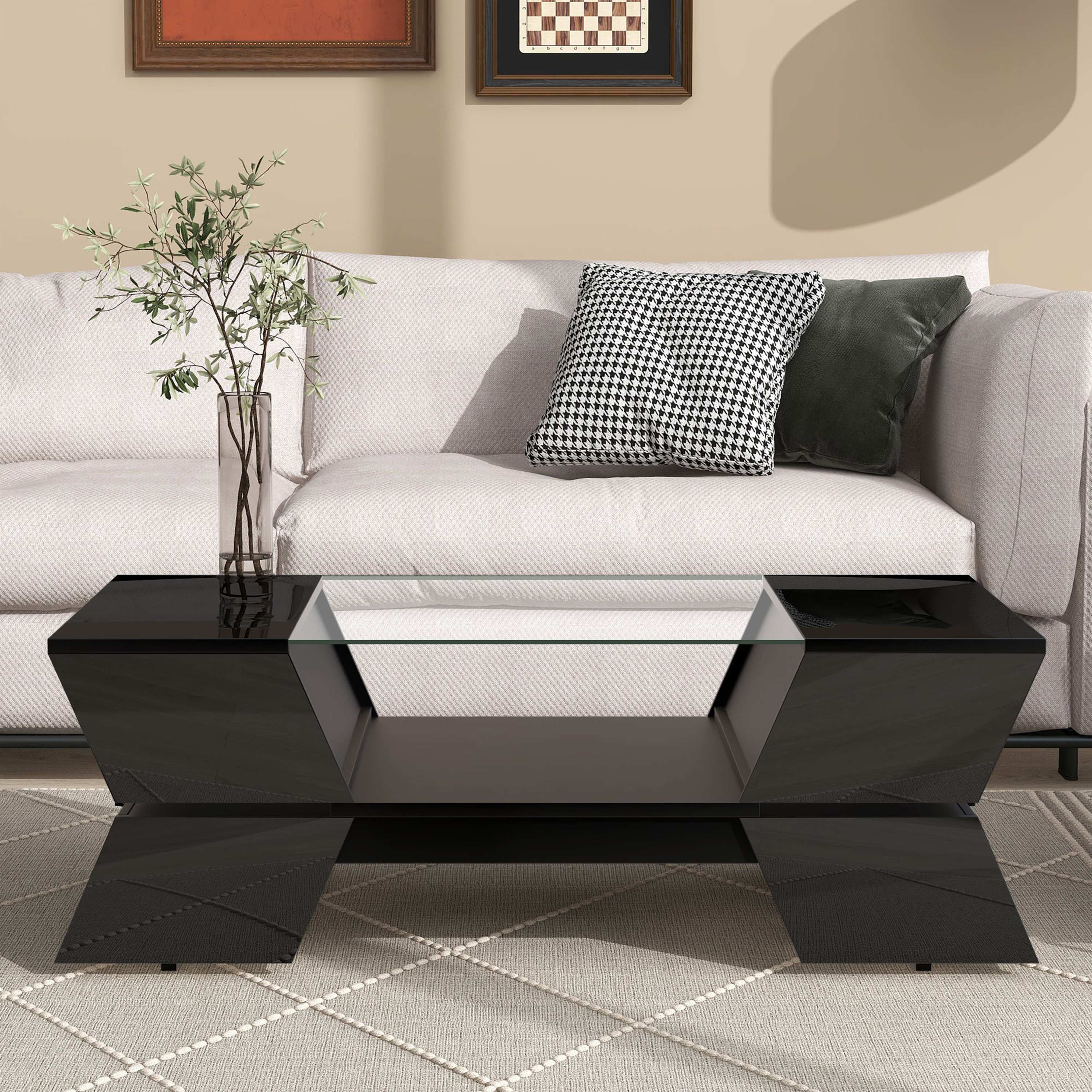 Wrought Studio 6mm Glass-Top Coffee Table with Open Shelves and ...