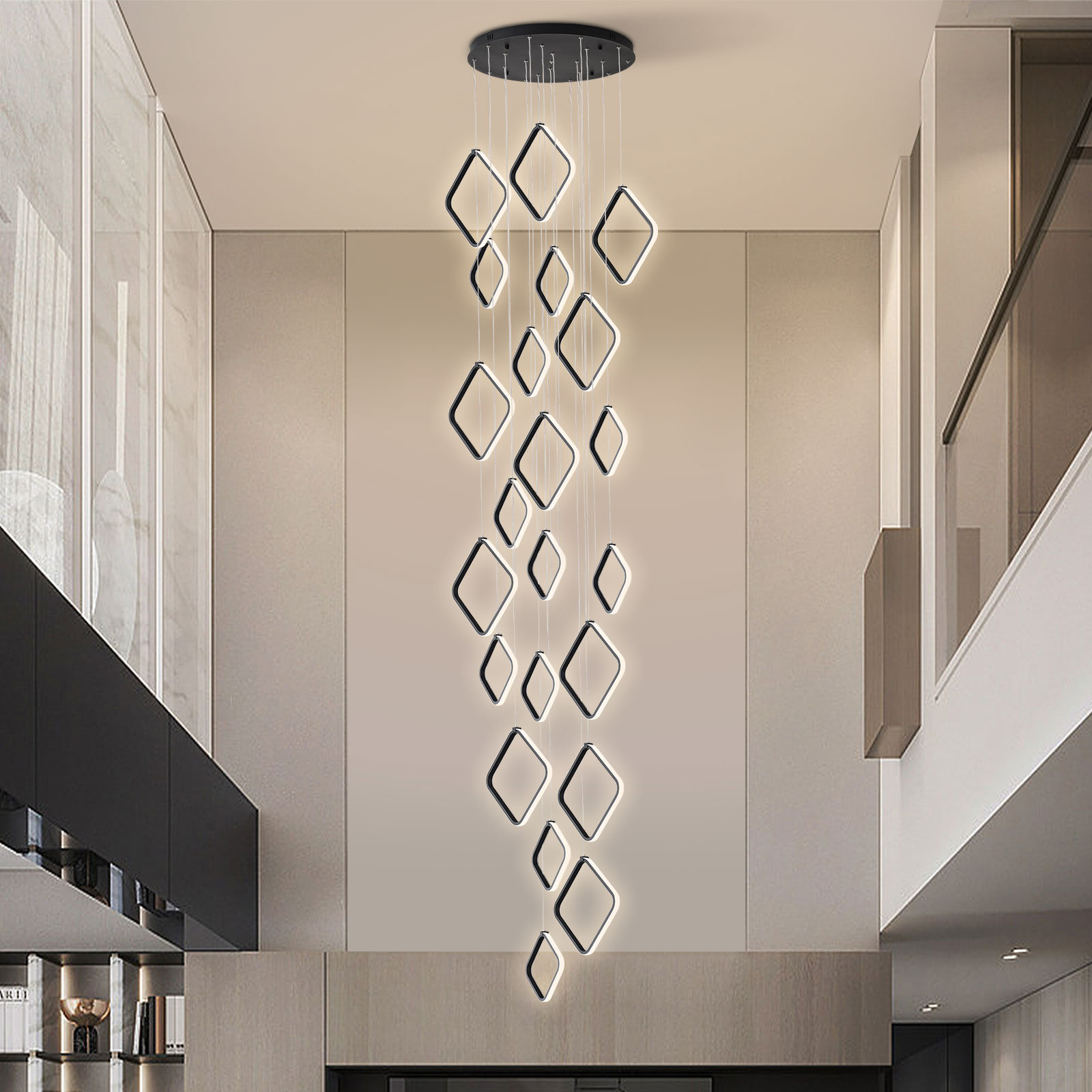 Brayden Studio 22 Rings Modern Minimalist Black Square LED Chandelier ...