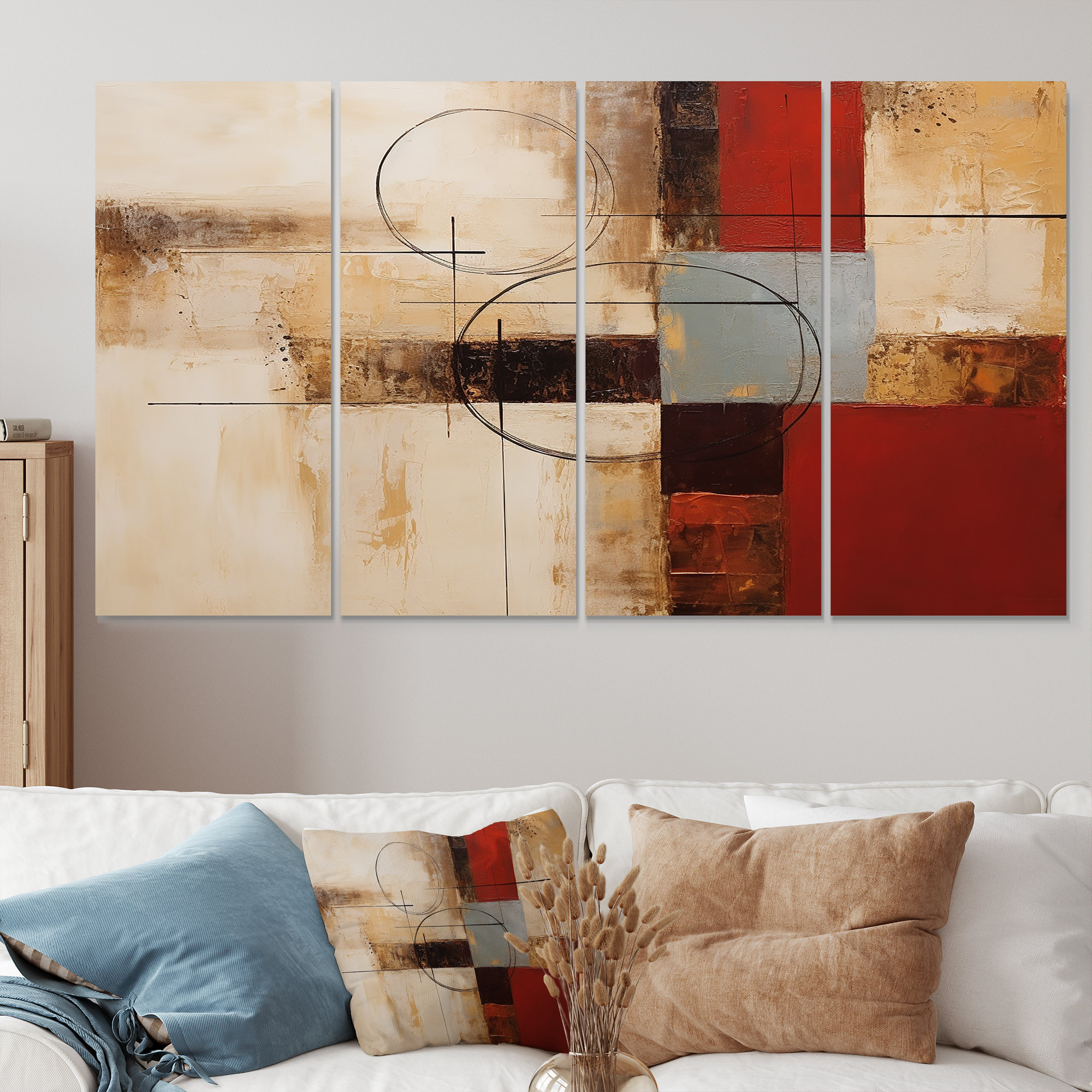 Ivy Bronx Cubist Red Beige Colorfields - Abstract Collages Wall Art ...