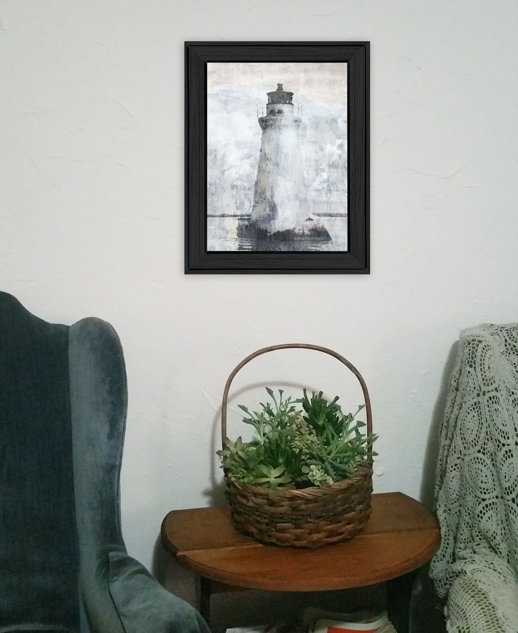 Wrought Studio™ Vira Lighthouse Framed On Wood by Bluebird Barn Print ...