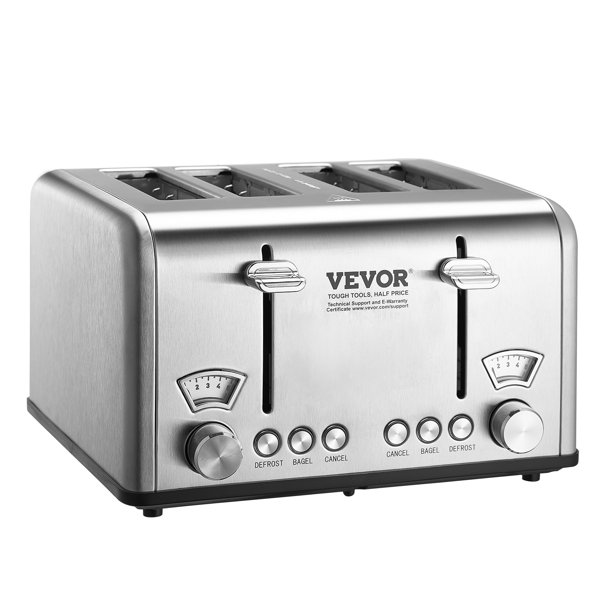 VEVOR Retro Stainless Steel Toaster, 4 Slice, 1625W 1.5'' Extra Wide ...