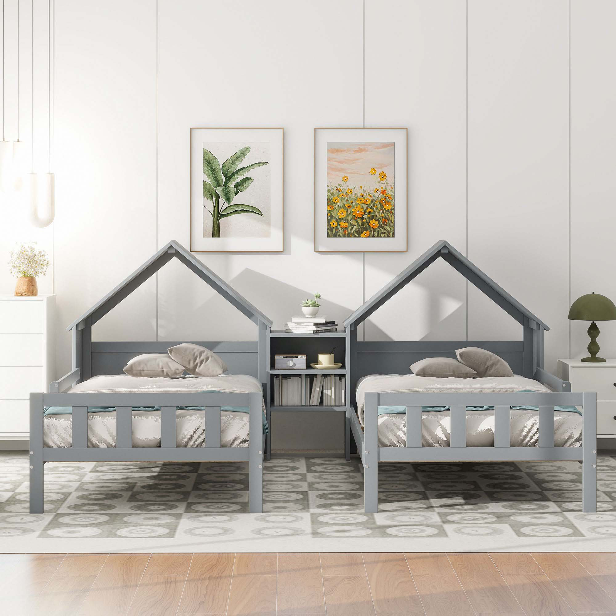 Latitude Run® Double Twin Size Platform Bed With A Built-In Nightstand ...