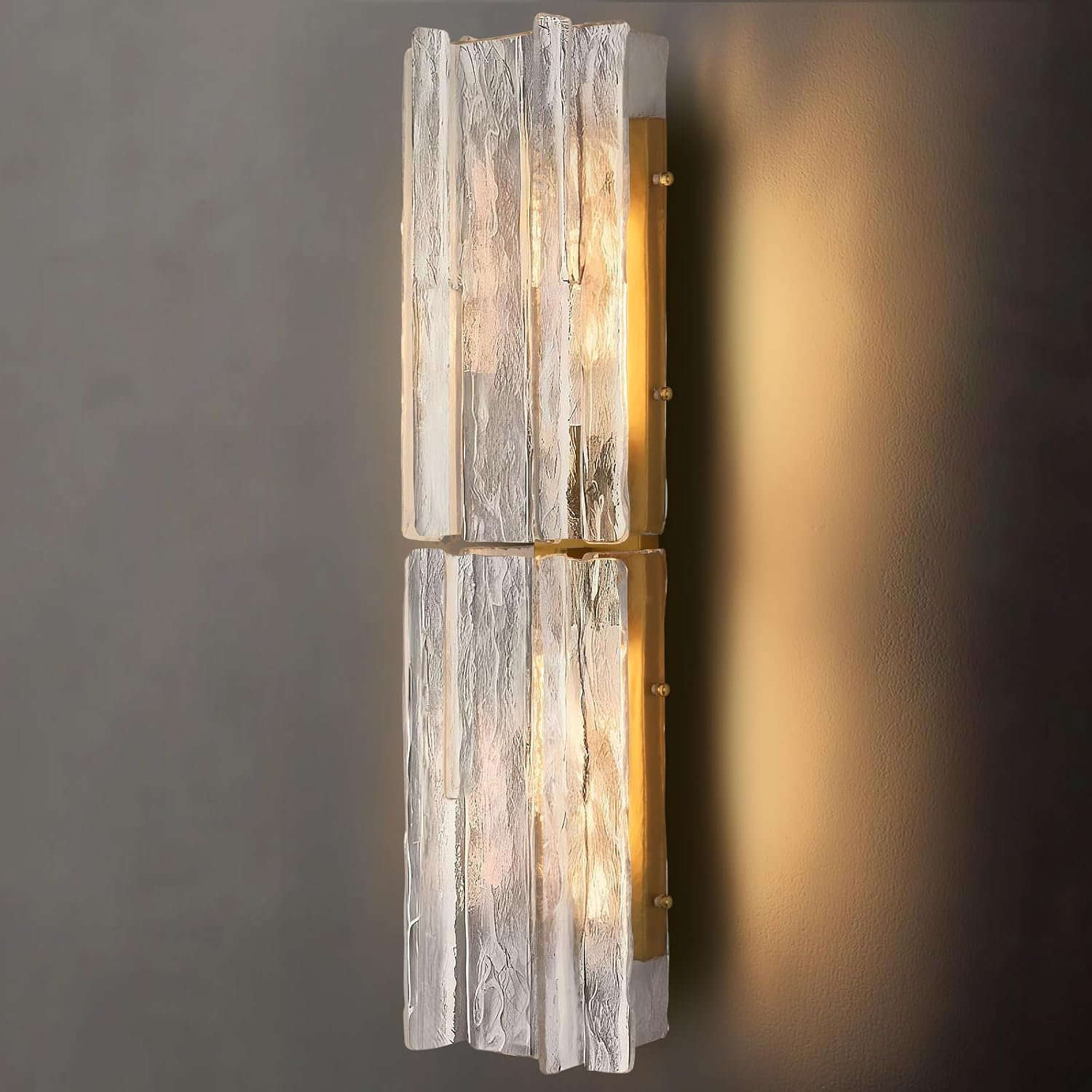 Everly Quinn Modern Brass Wall Sconce,30in Gold Large Clear Glass Wall ...