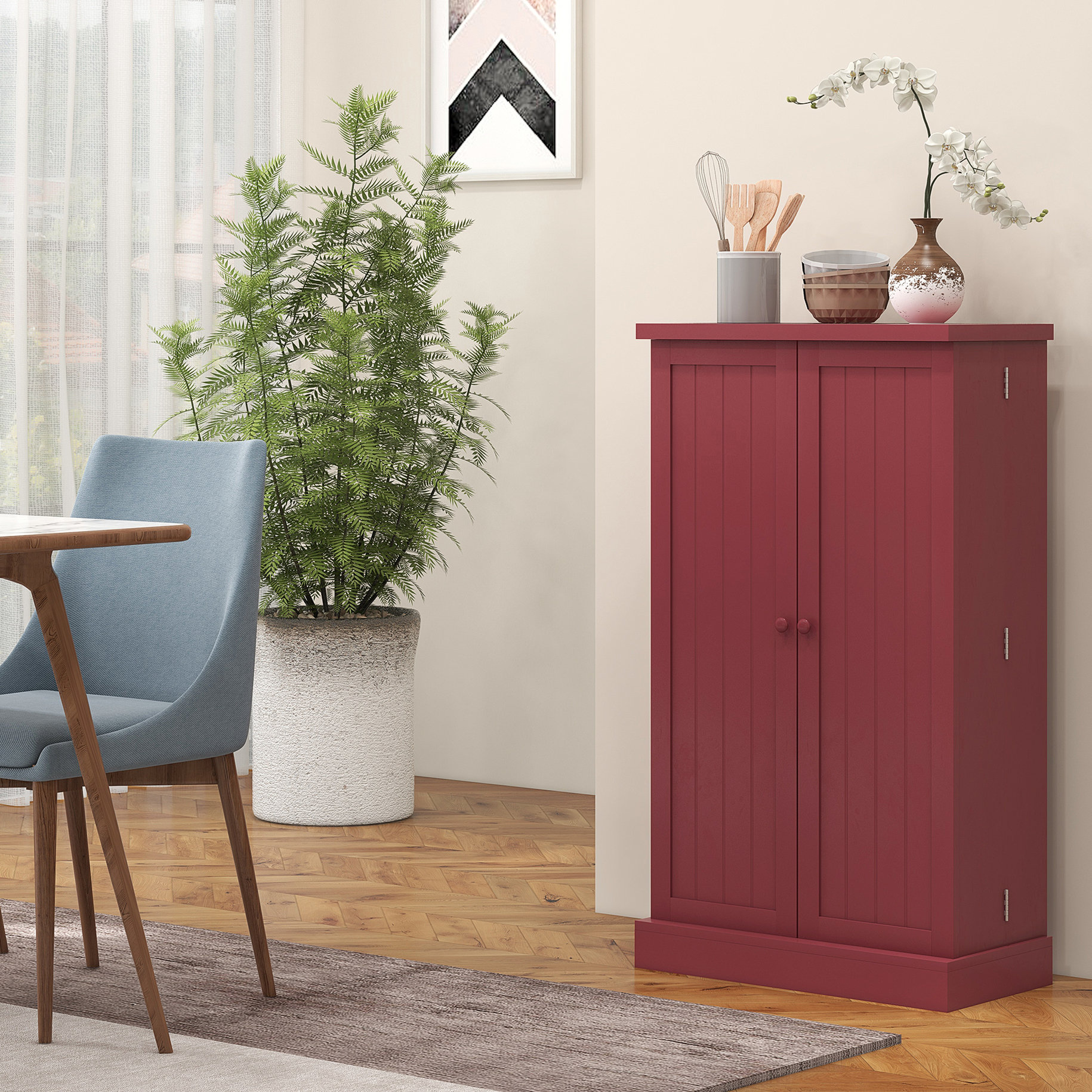 Winston Porter 41" Red Pantry, 12 Door Shelves, Stylish Design Cabinet ...