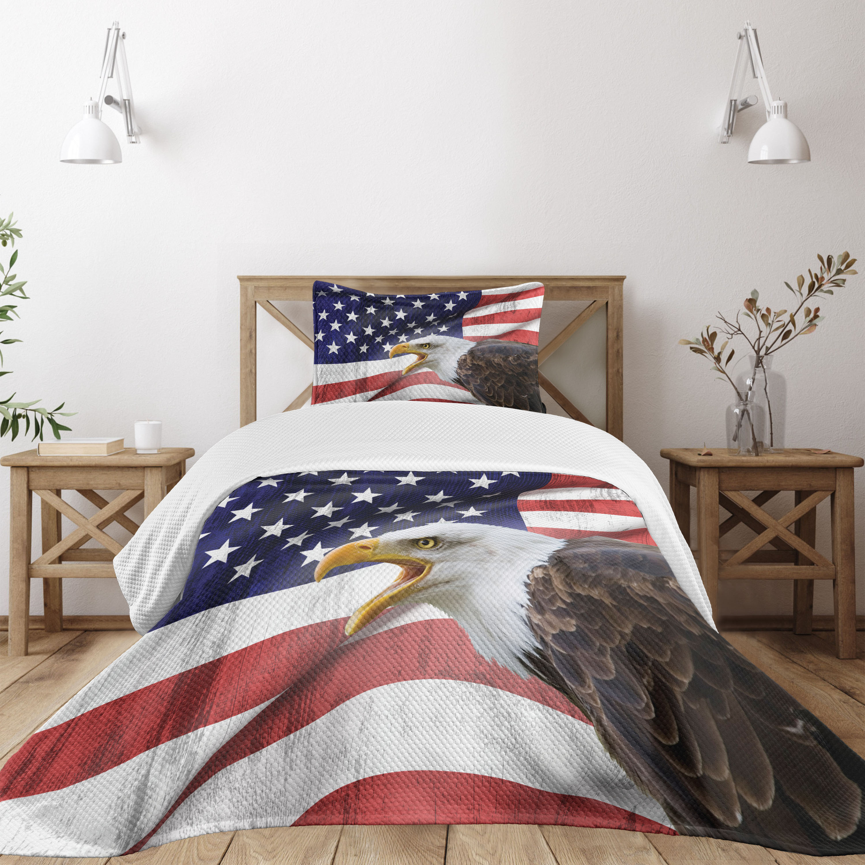 Ambesonne American Flag Bedspread Set Bald Eagle Multicolor | Wayfair