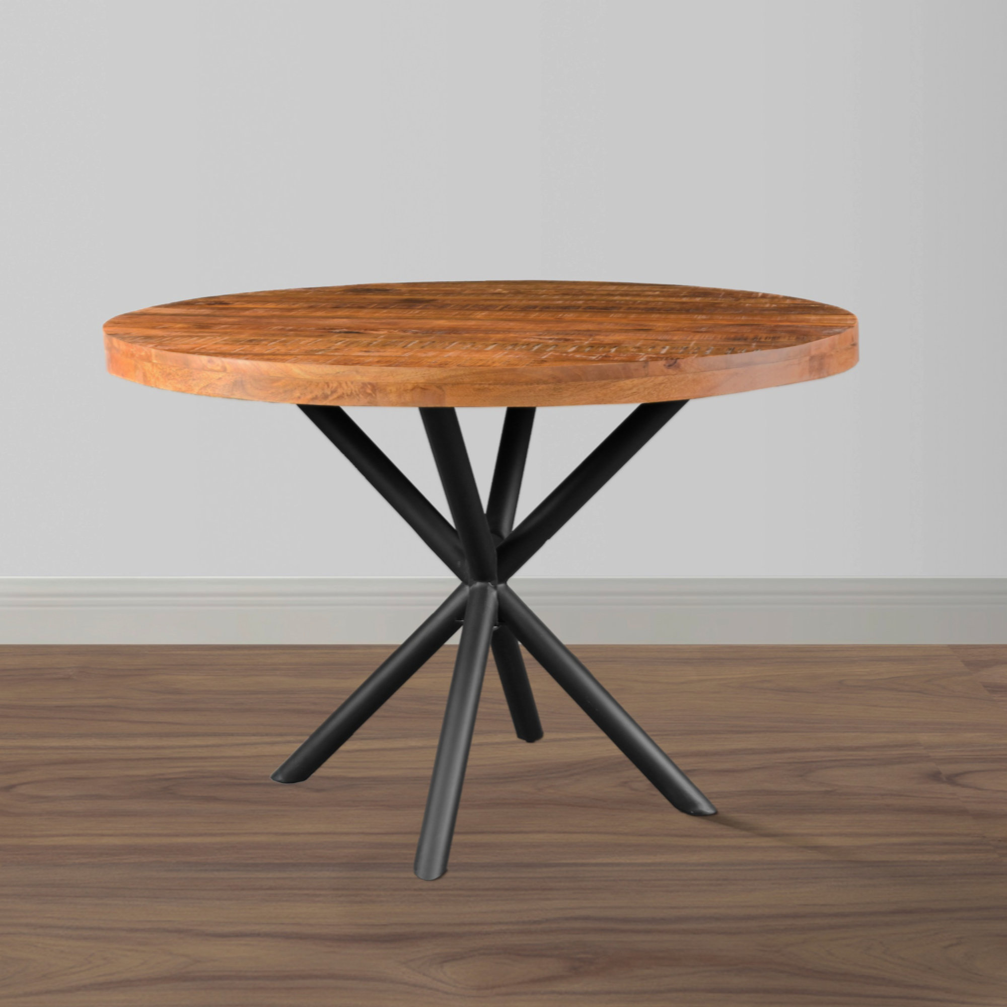 17 Stories 48 Inch Handcrafted Dining Table, Solid Mango Wood Round Top ...