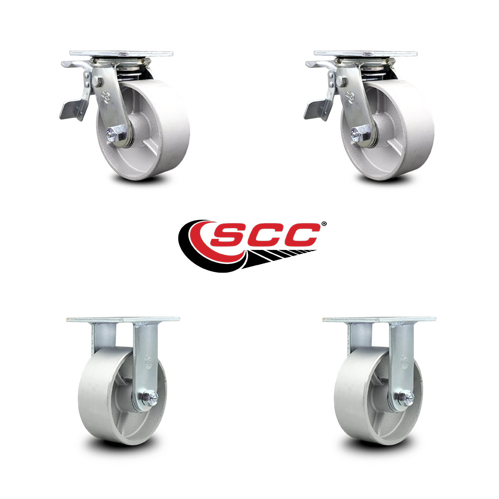 Service Caster 5 Inch Semi Steel Caster Set with Ball Bearings 2 Brakes ...