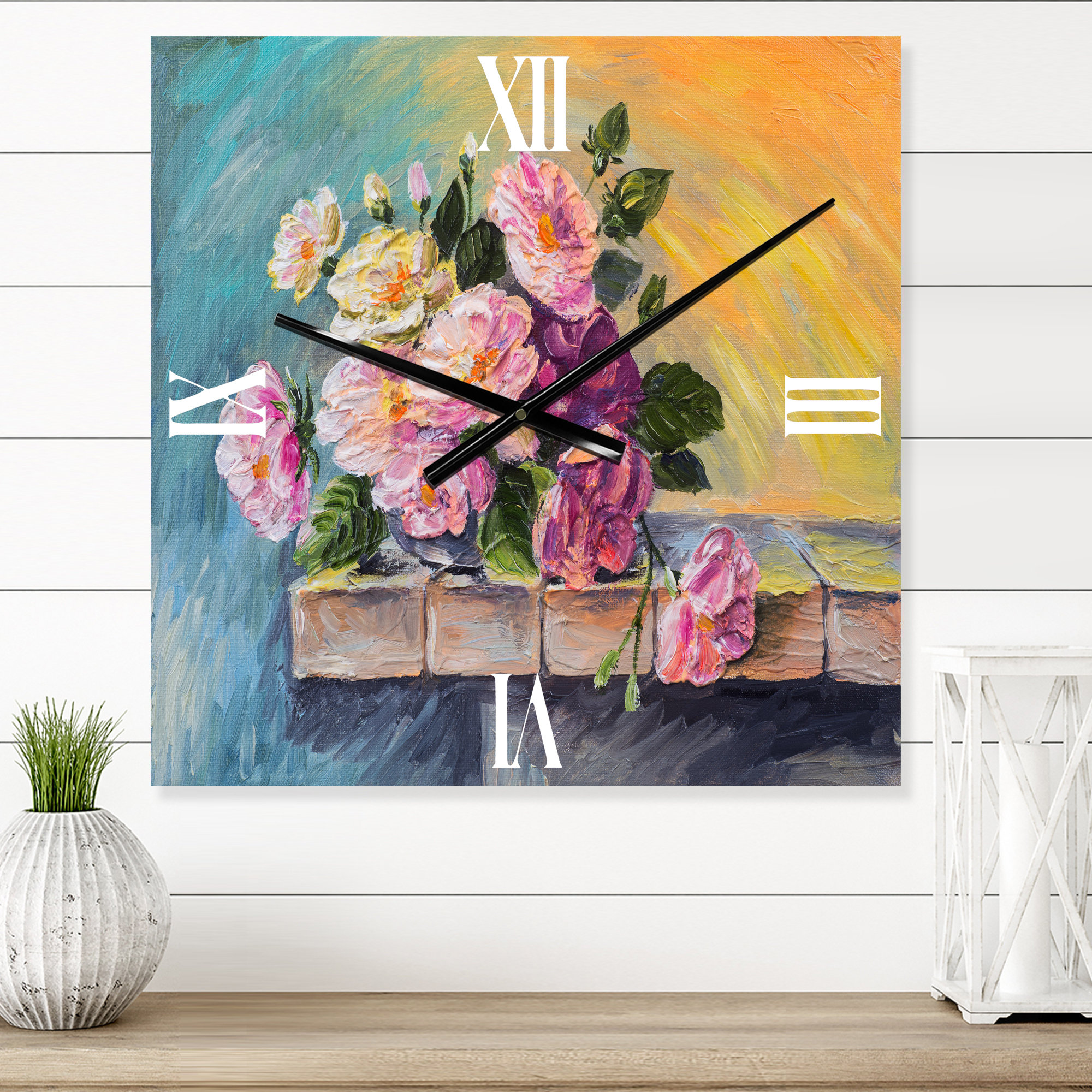 East Urban Home Still Life with Flowers Wall Clock | Wayfair