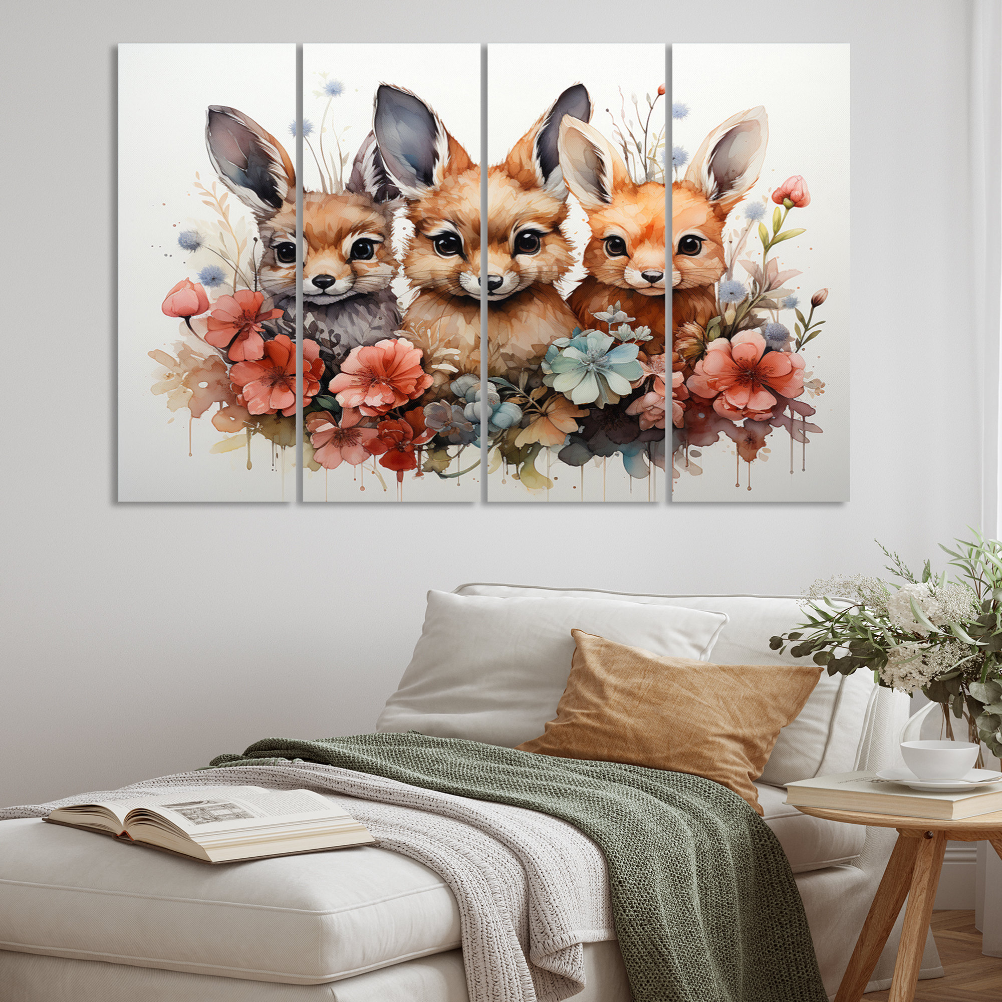 Charlton Home® Dry Watercolor Whimsical Animals On Canvas 4 Pieces ...