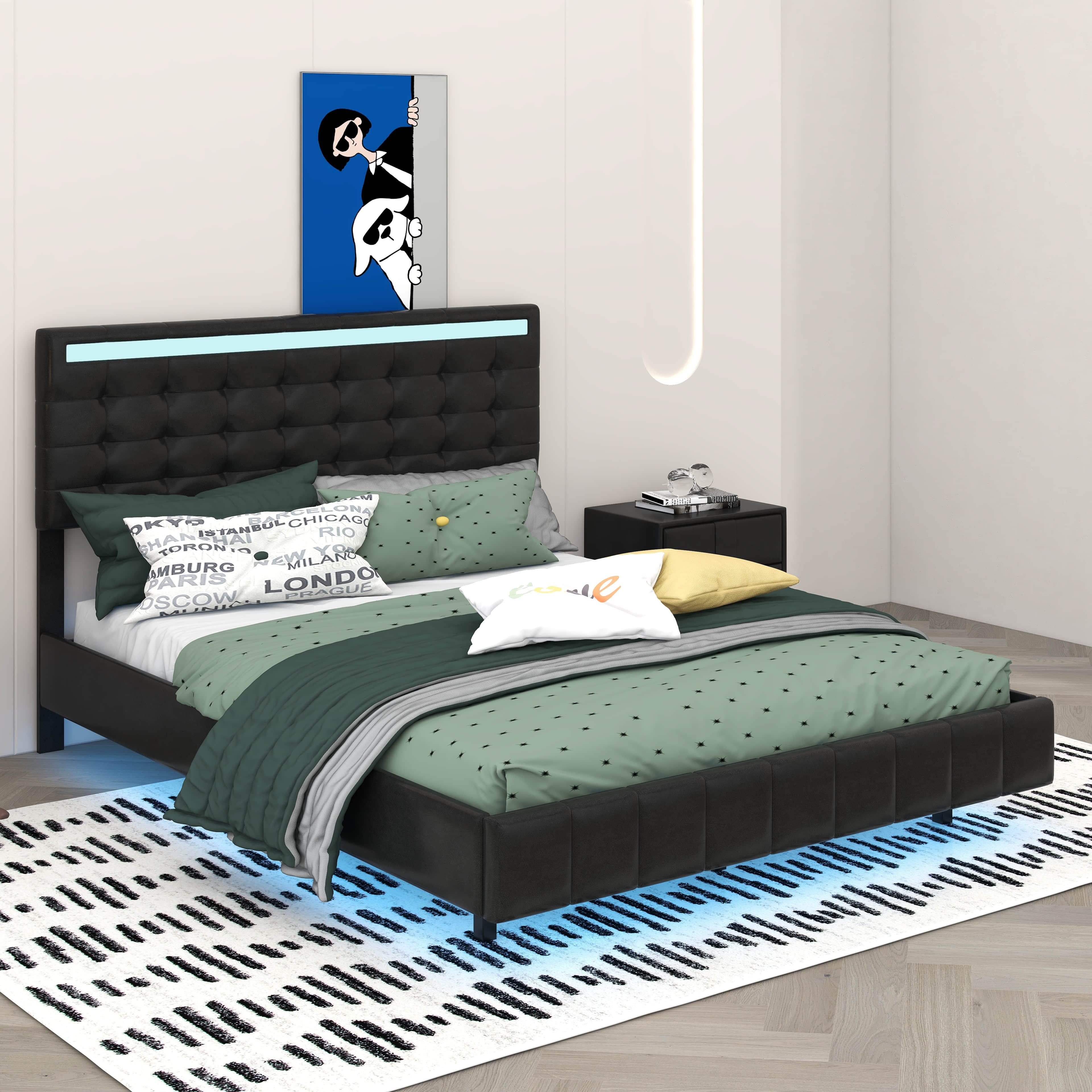 Ivy Bronx Garvine Queen Size Floating Bed Frame with LED Lights | Wayfair