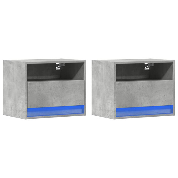 17 Stories Vidaxl wall-mounted bedside tables with LED lights ...