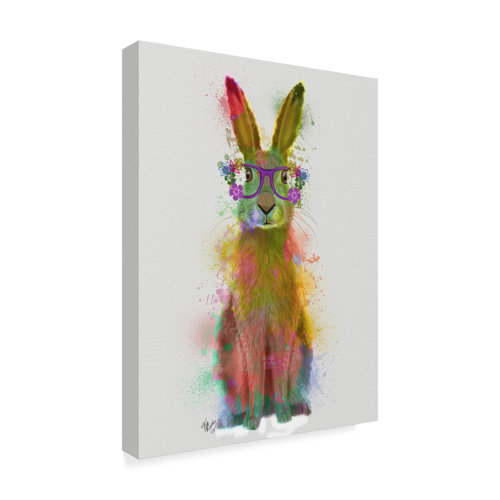 Ebern Designs Rainbow Splash Rabbit 1 On Canvas by Fab Funky Print ...