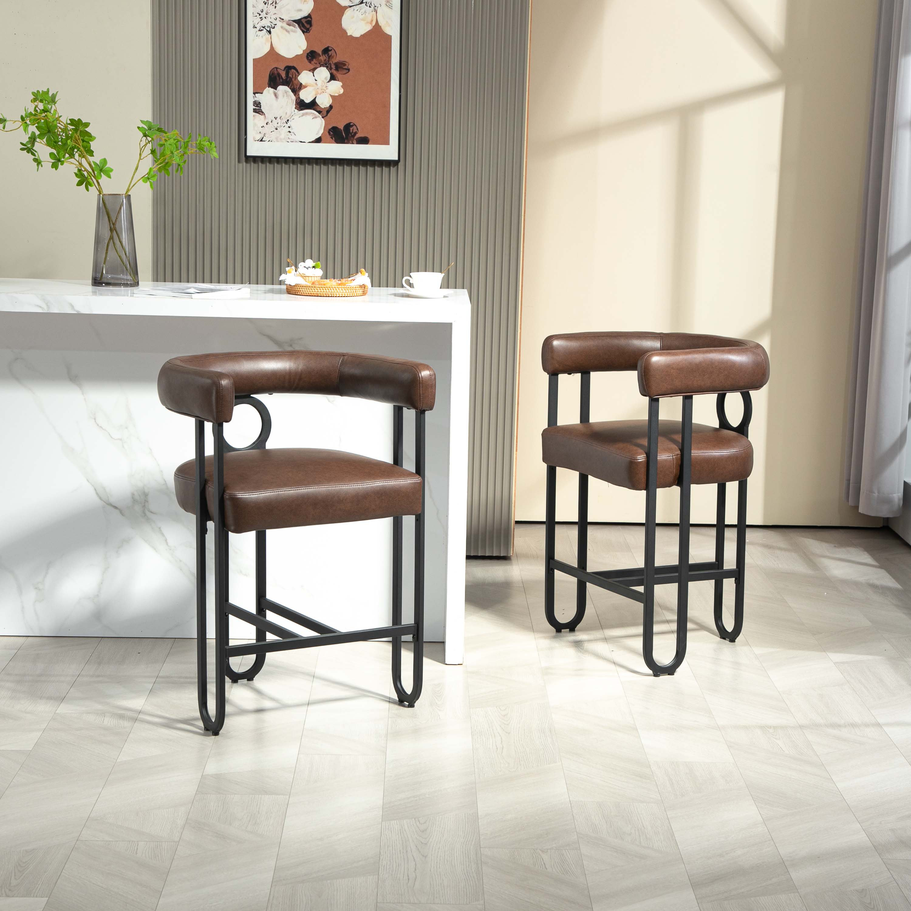 Blendoi Brooke Modern Bar Stool with Back, Black Metal Frames ...