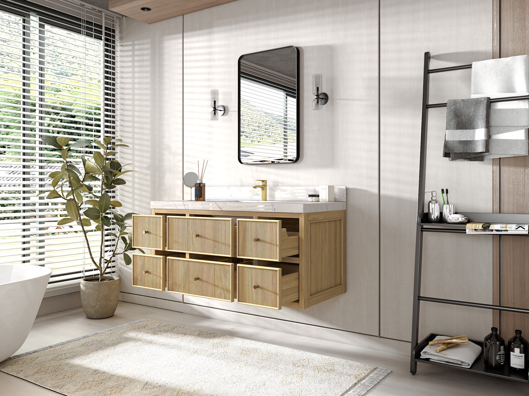 Corrigan Studio Sonoma Solid Floating Teak 48 In. W X 22 In. D Single ...