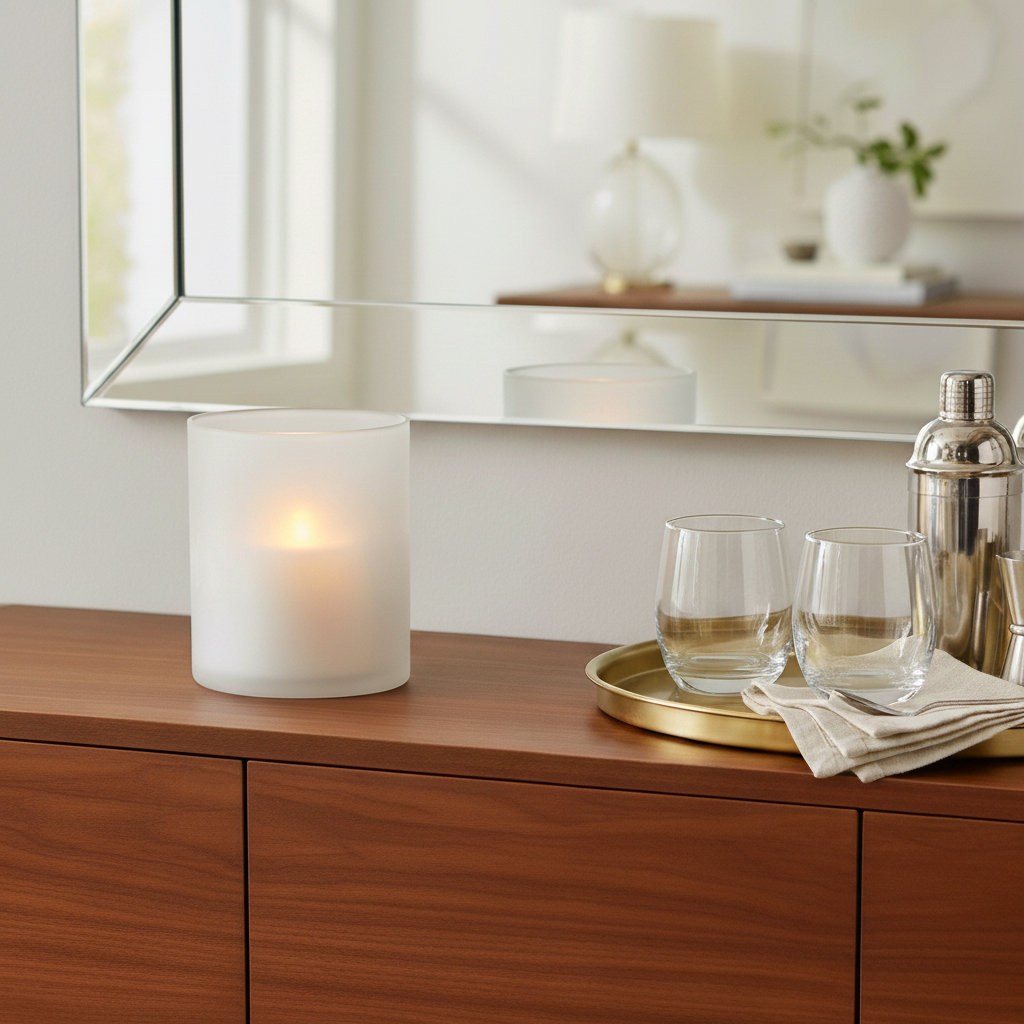 Ebern Designs Decorative Round Hurricane Candle Holder with Frosted ...