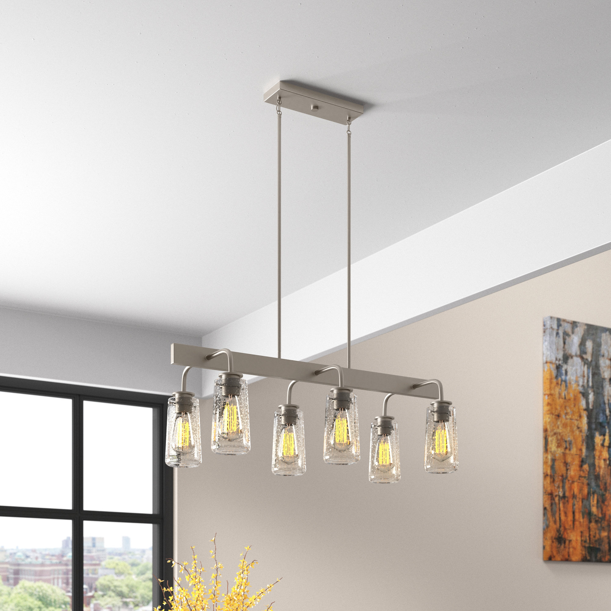 Beachcrest Home Luminaire suspendu linéaire à 6 lumières pour îlot de ...