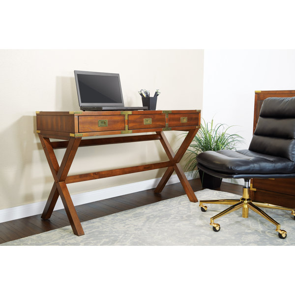 Mercer41 Harrison Solid Wood Base Writing Desk with Power Outlet ...