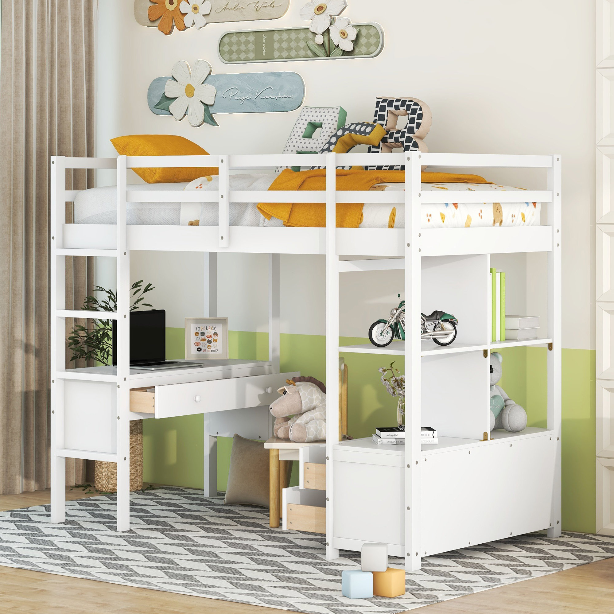 Harriet Bee Loft With Built-In Desk And Bookshelf & Reviews | Wayfair