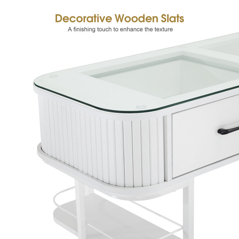 Latitude Run® Modern White Manicure Table, Nail Tech Desk with Glass ...