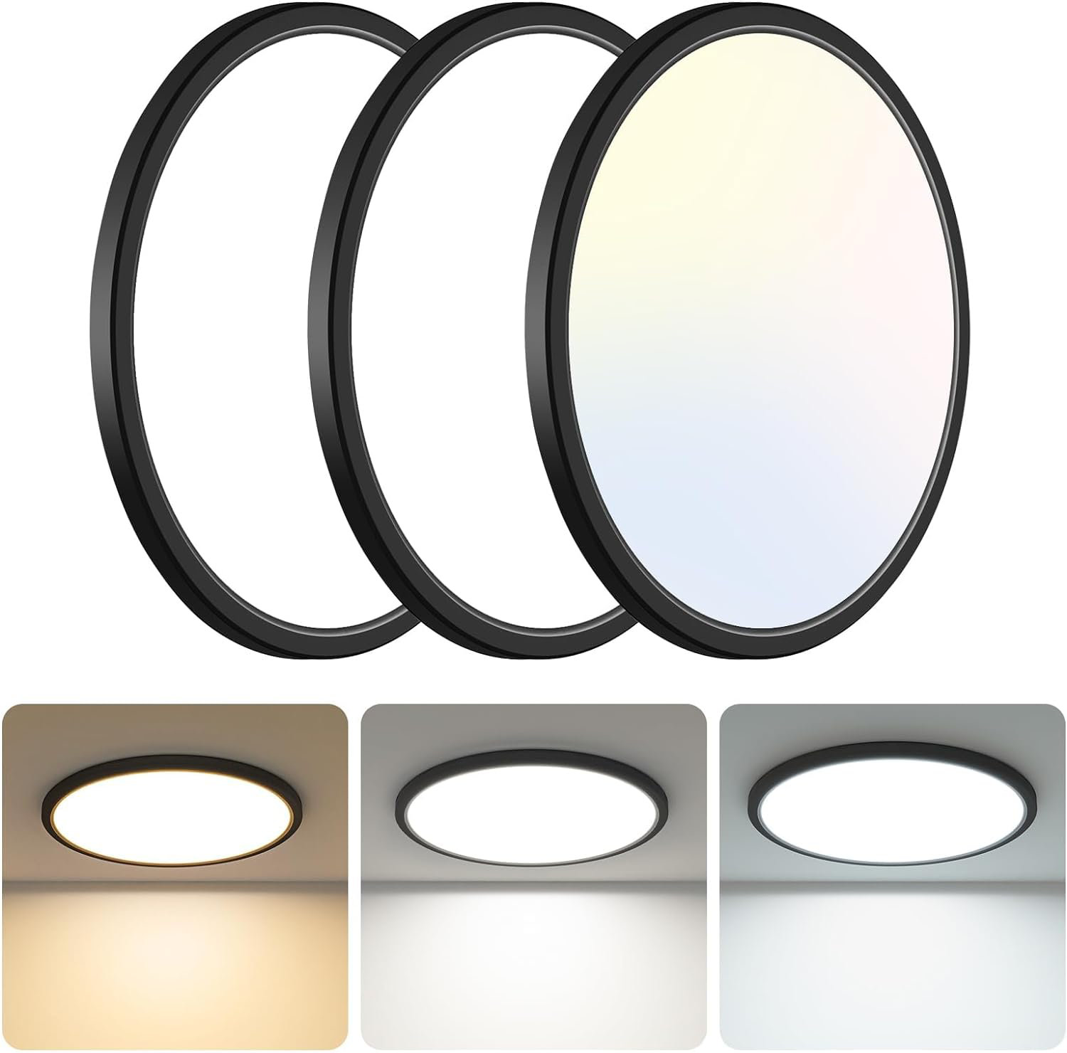 c&g home 13 Inch Flush Mount Ceiling Light,3 Pack 3200LM 28W Ultra-Slim ...