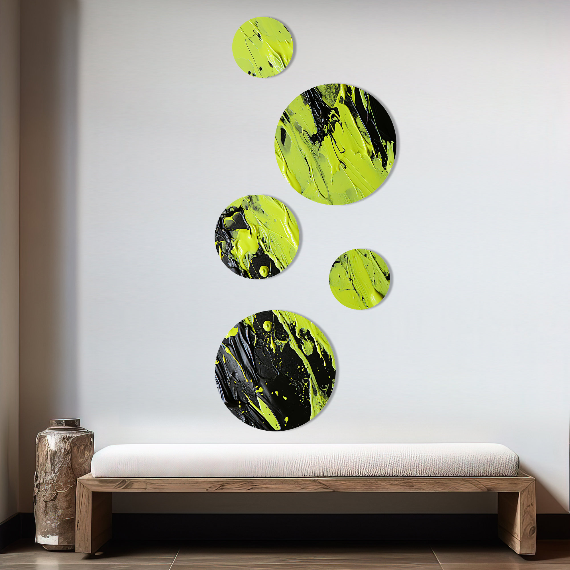 Ivy Bronx Green Spiral Neon Fusion 3 - Abstract Collages Round Wall Art ...