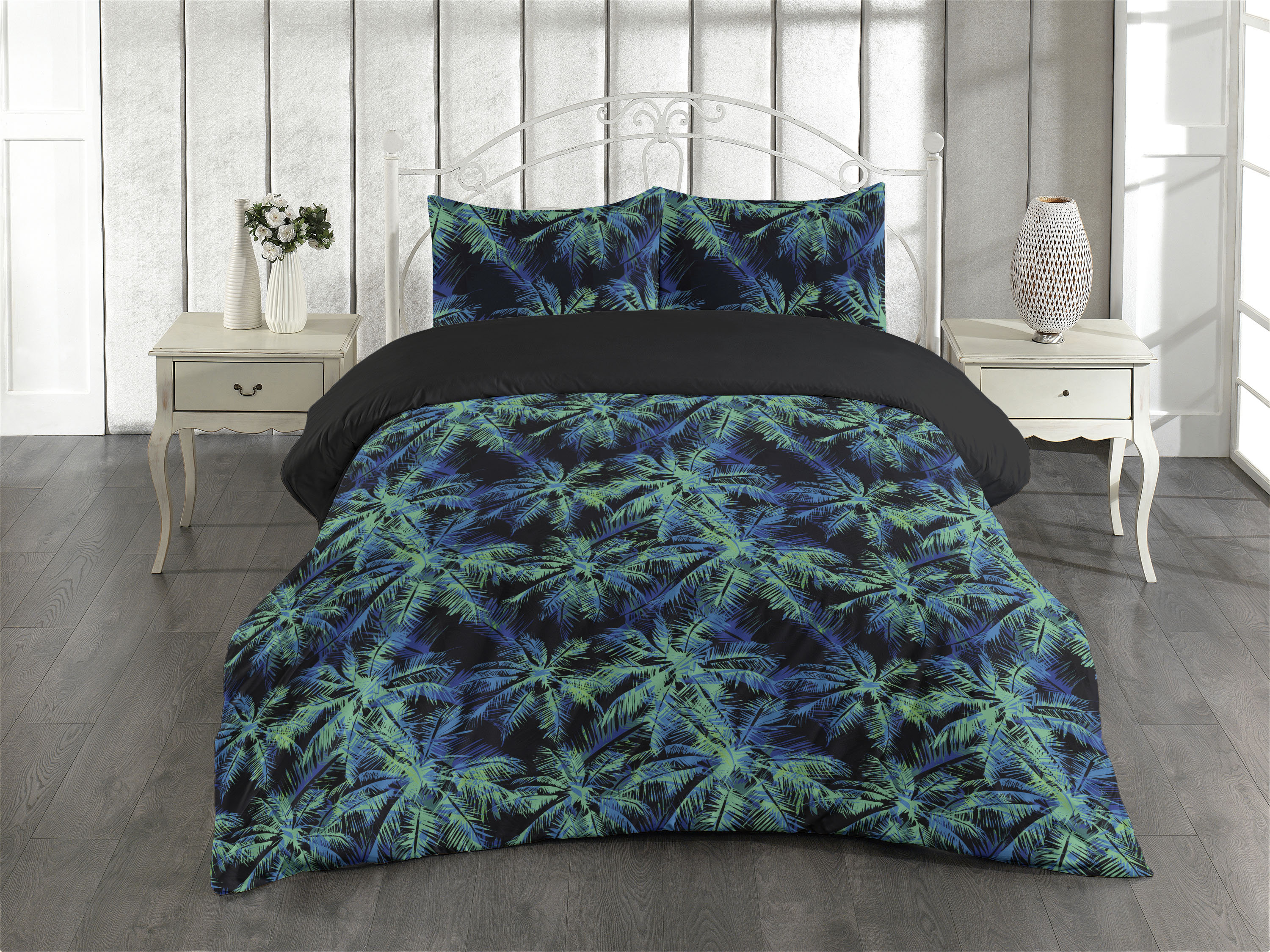 Ambesonne Palm Trees Duvet Cover Set Psychedelic Trippy Woods Shamrock ...