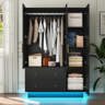 Fushimuma 3 doors Armoire Wardrobe With 2 Drawers and Shelves and led ...