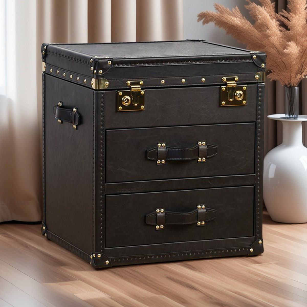 HUGESTO Small Mid - Century Style Leather Vintage Trunk - Wayfair Canada