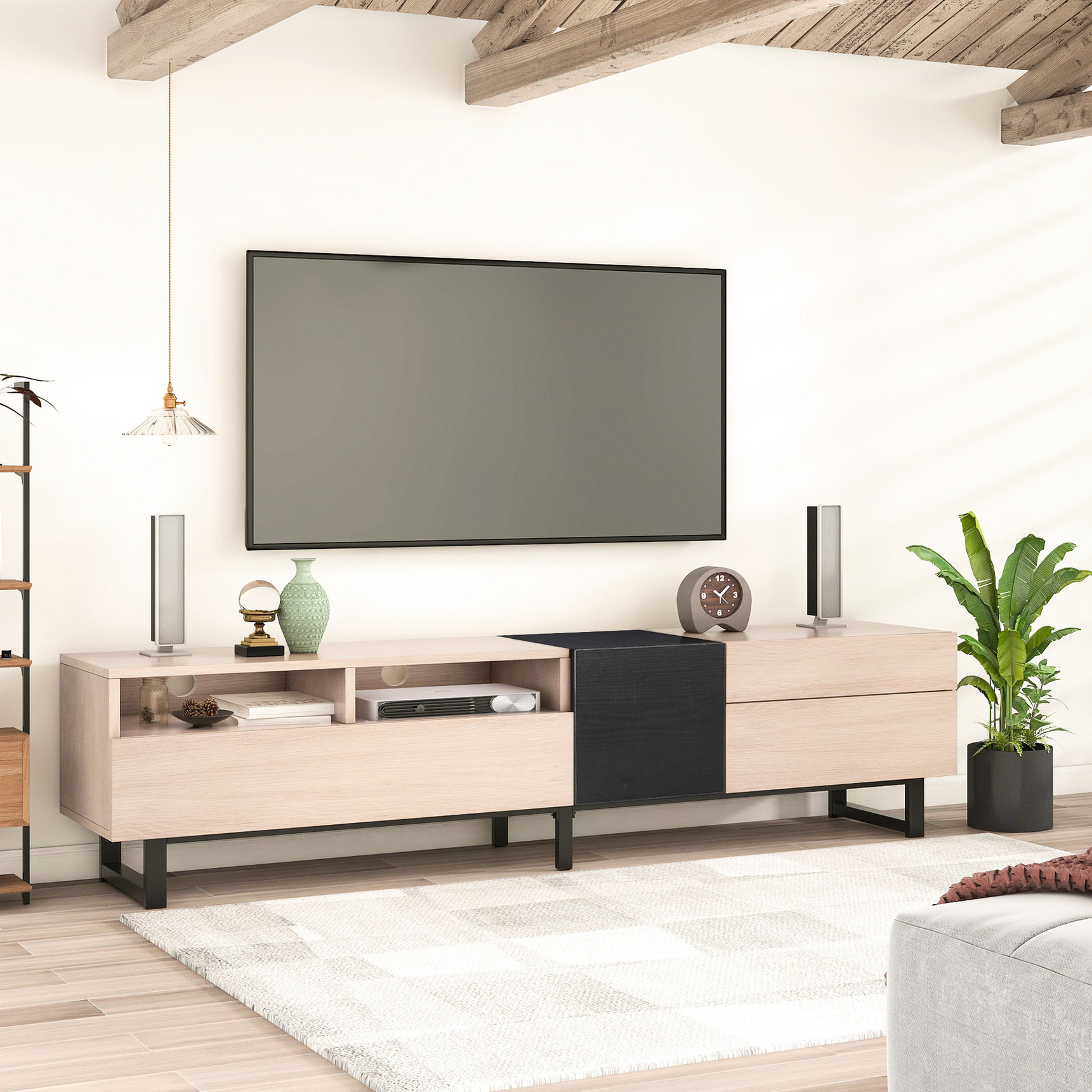 Ebern Designs 80'' Tv Stand With Double Storage, Media Table. Geometric ...