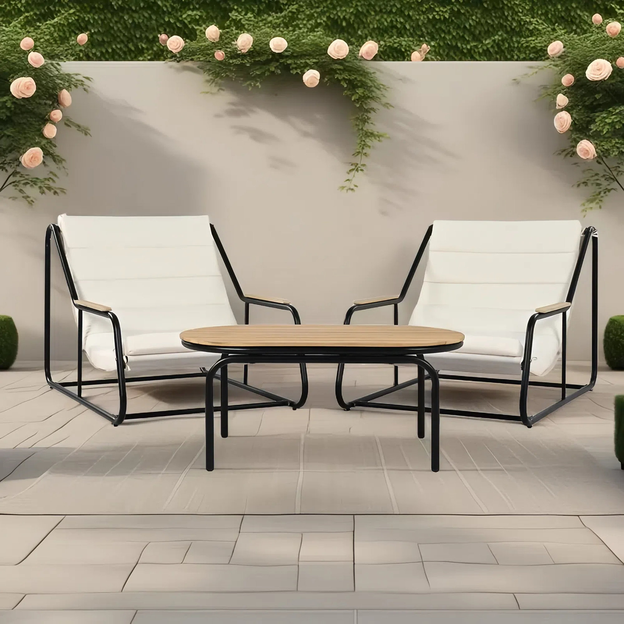 Ebern Designs Outdoor Chaise Lounge Chair Set With Acacia Side Table ...