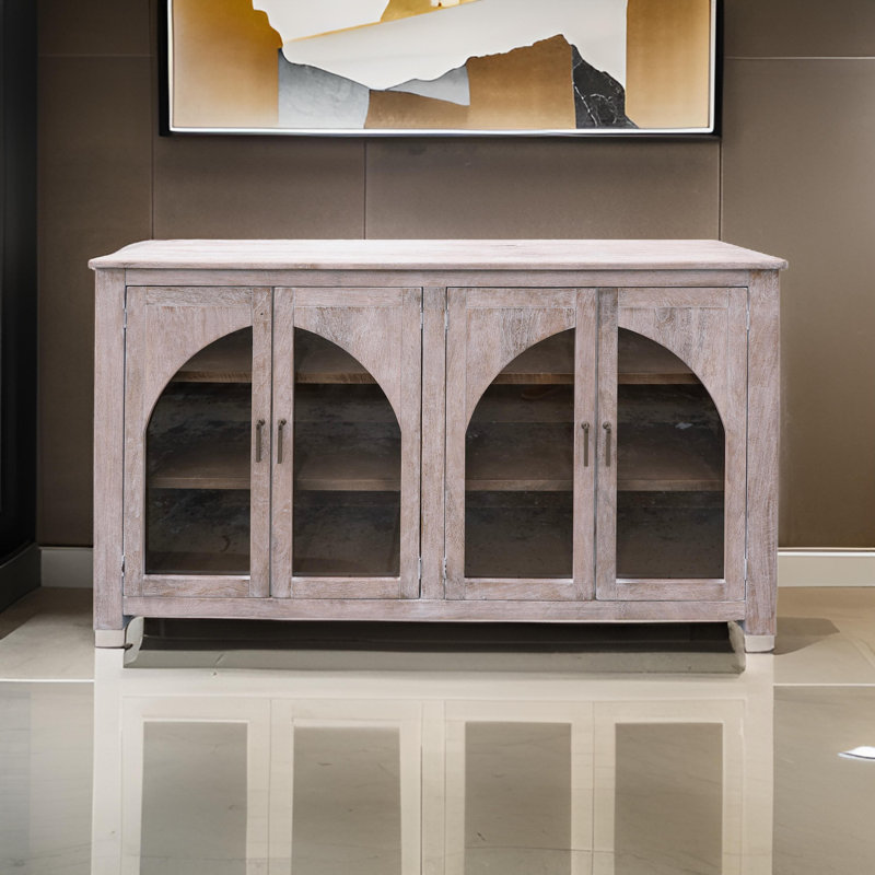 Benjara Mony 70 Inch Sideboard Console, Arch Glass Doors, Ivory Solid ...