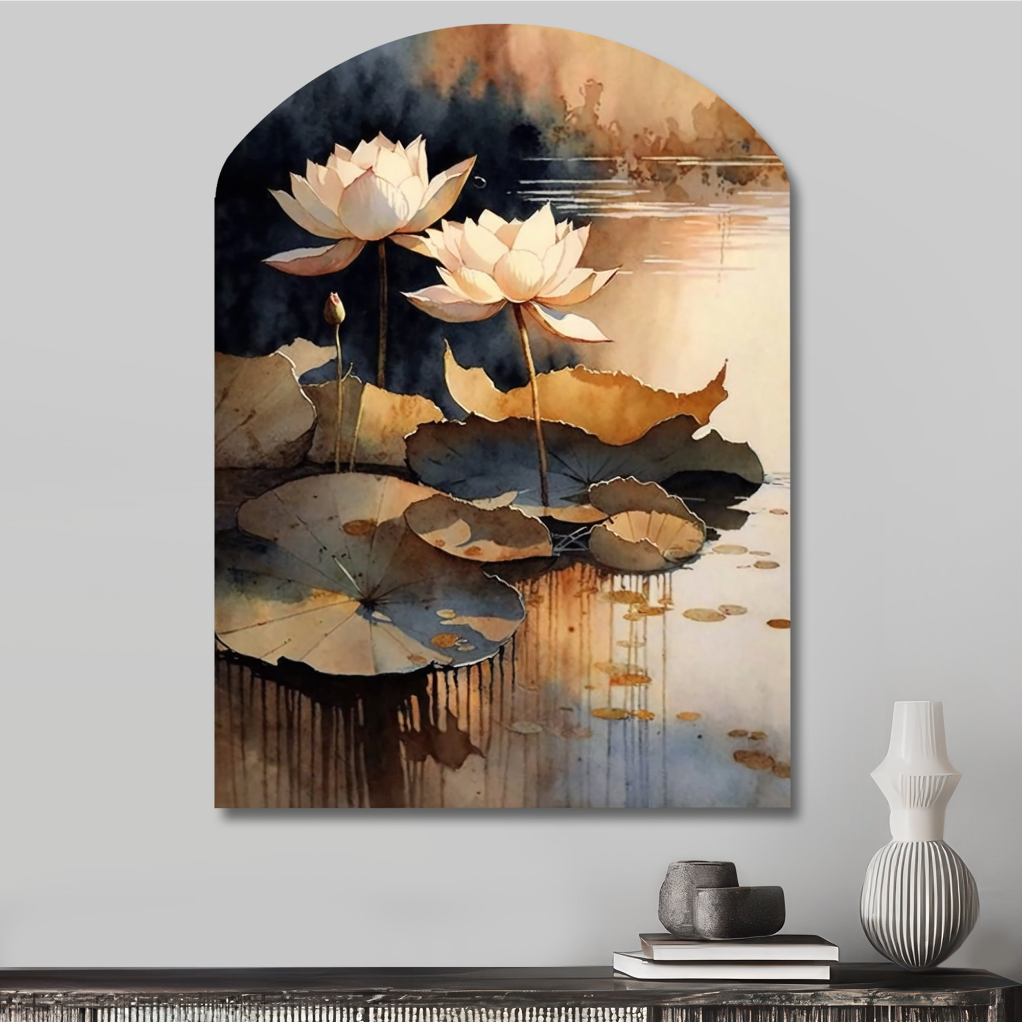 Bungalow Rose Blooming Vintage Lotus In The Pond IV - Floral Lotus Arch ...