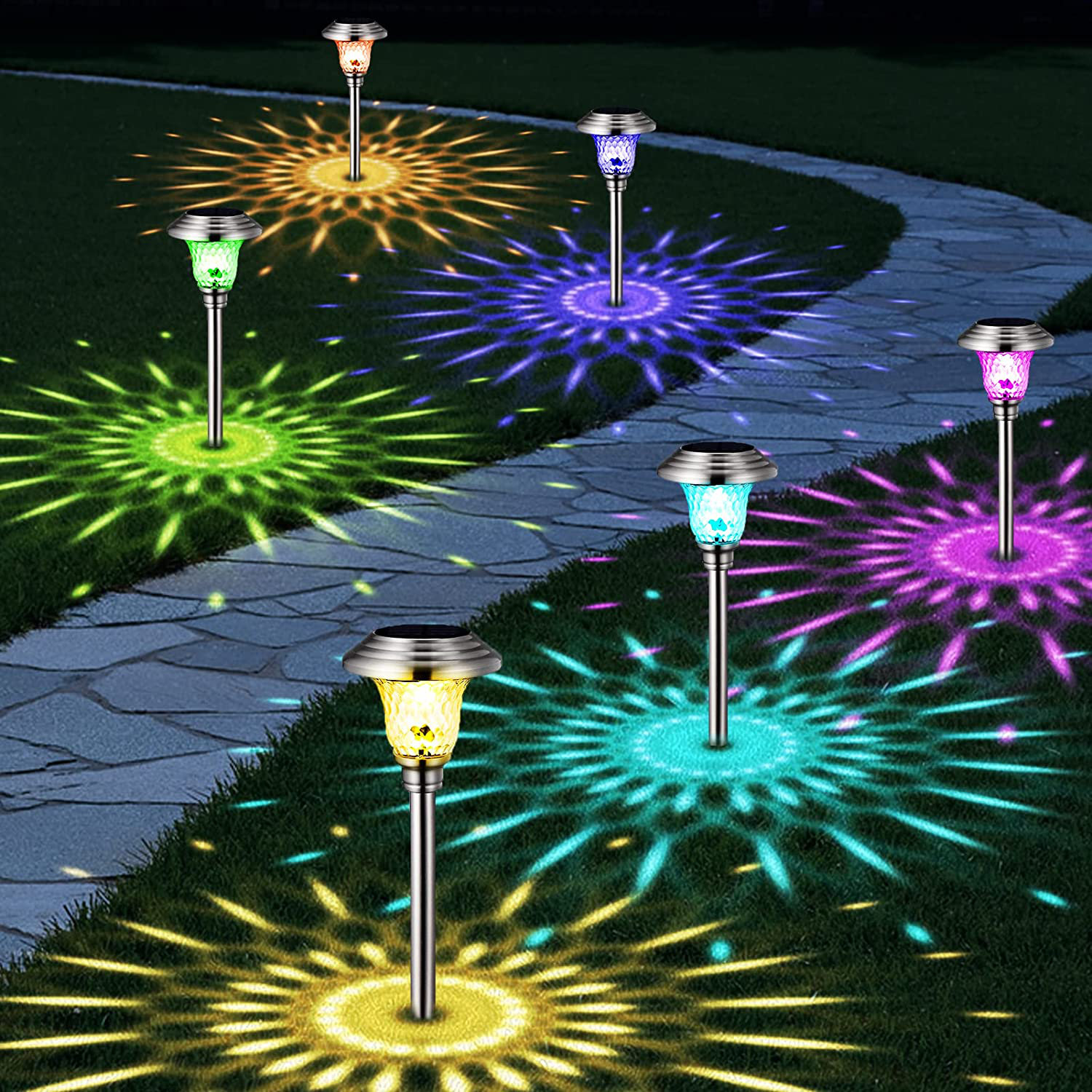 BEAU JARDIN 8 Pack Solar Pathway Lights Color Changing Outdoor ...