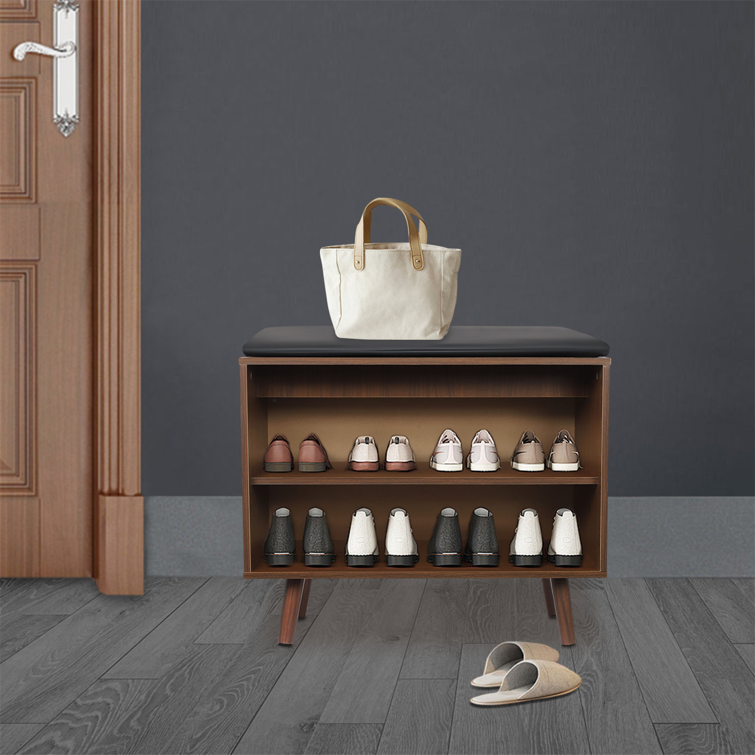 George Oliver 2-Tier Shoe Storage Stool With Cushion | Wayfair