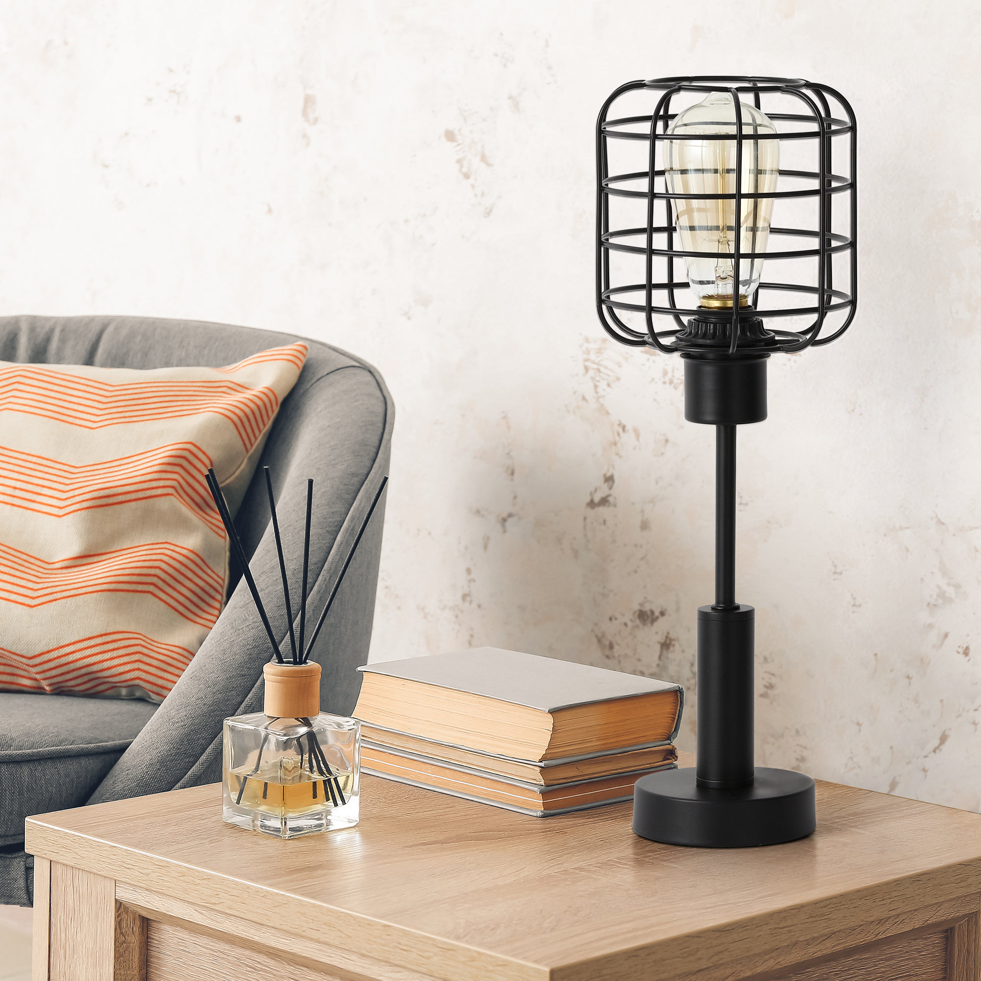 17 Stories Style Bedside Table Lamp,Black,Spherical Wire Mesh Lampshade ...