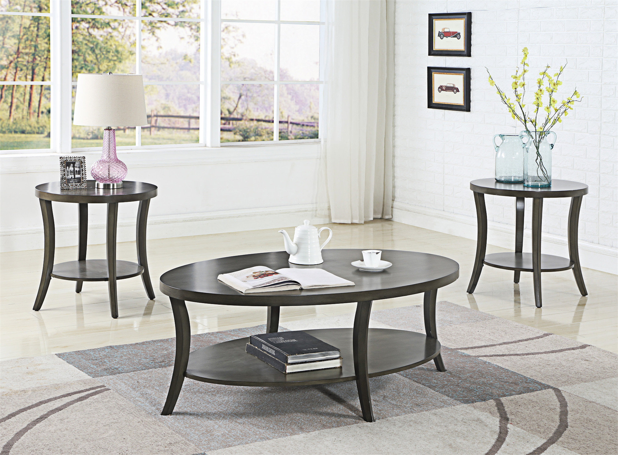 Lark Manor™ Perth Contemporary Oval Shelf Coffee Table Set | Wayfair
