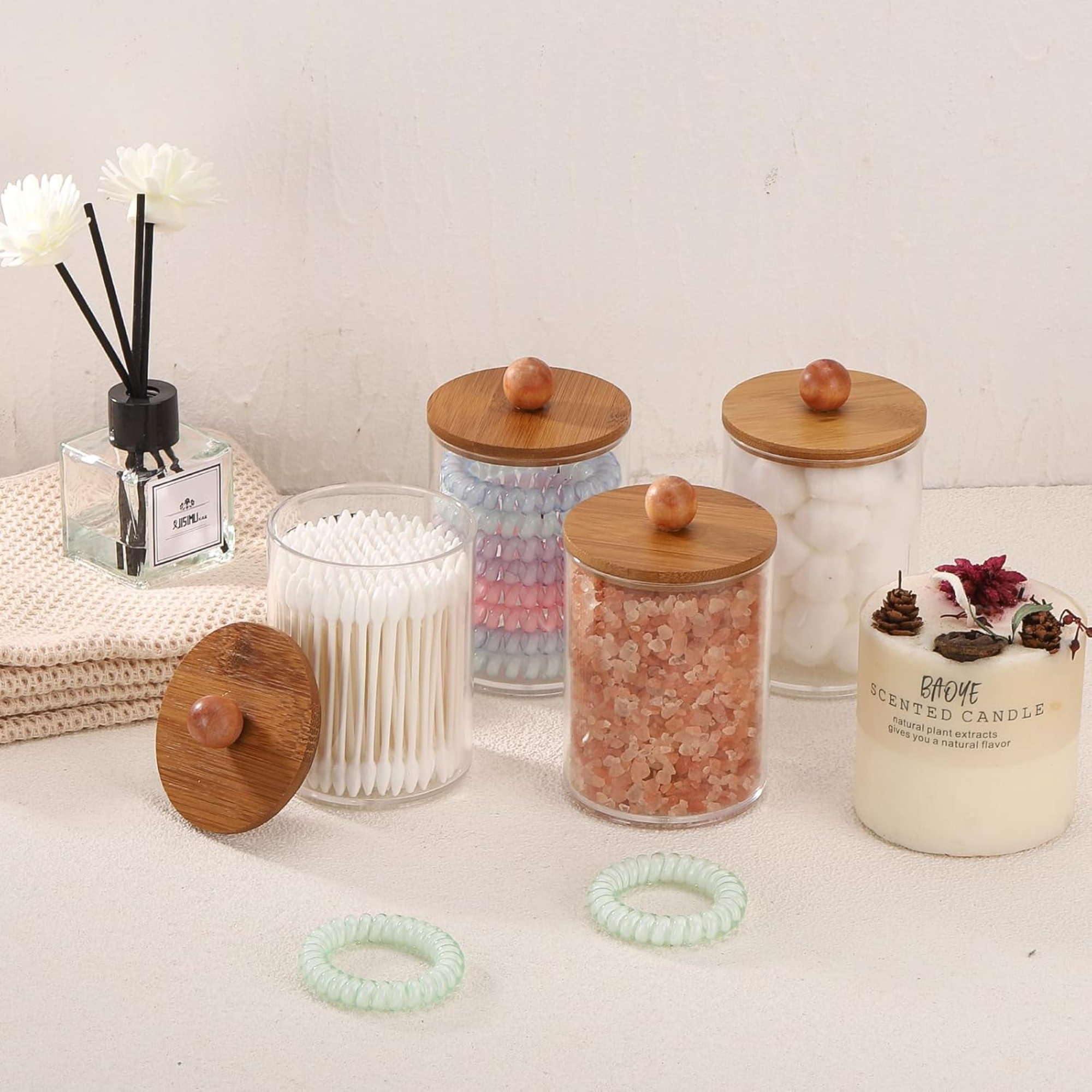 Ebern Designs 4 Pack Qtip Holder Dispenser, Plastic Bathroom Organizer ...