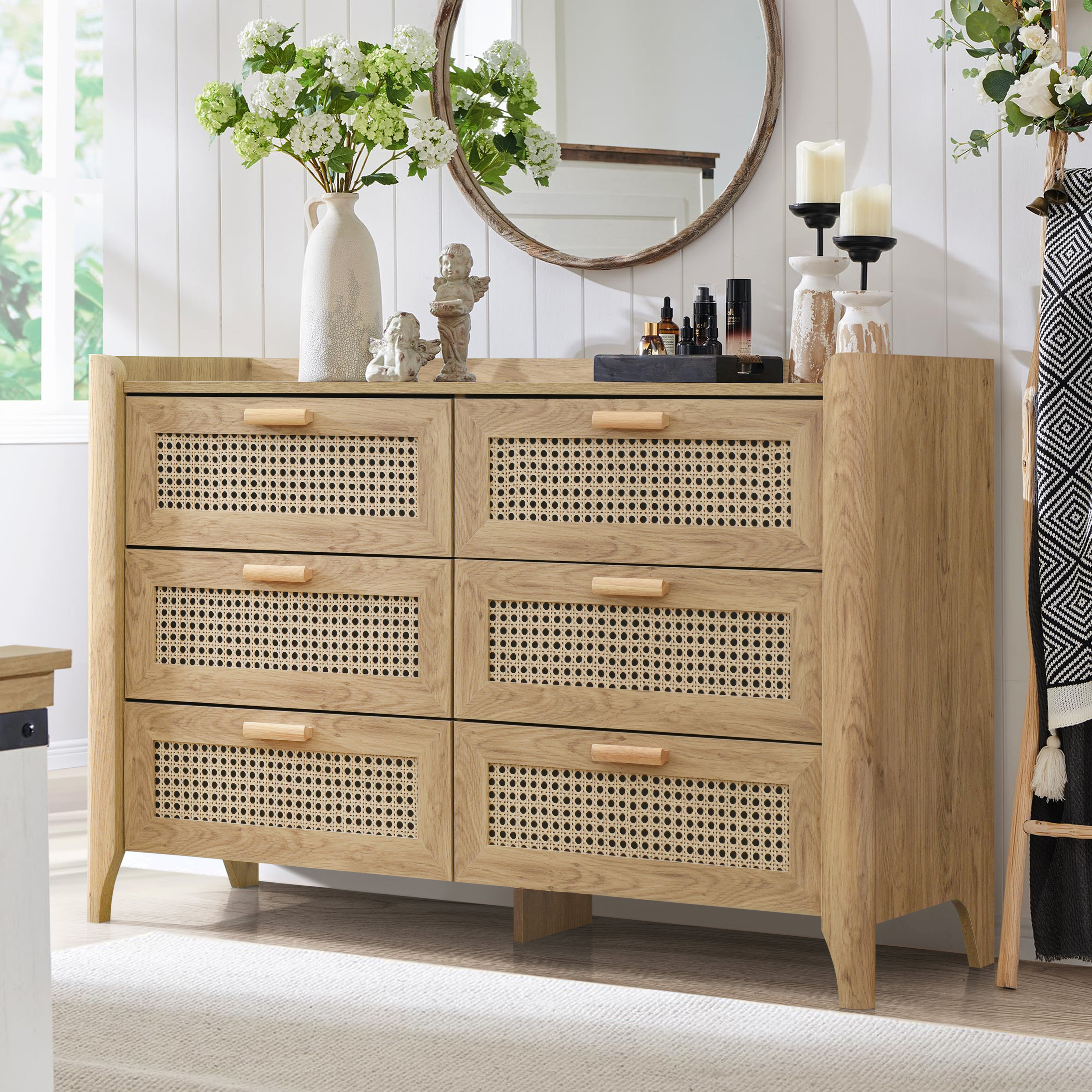 Bay Isle Home™ Fake Rattan 6 Drawers Dresser with Pre-Assembled ...