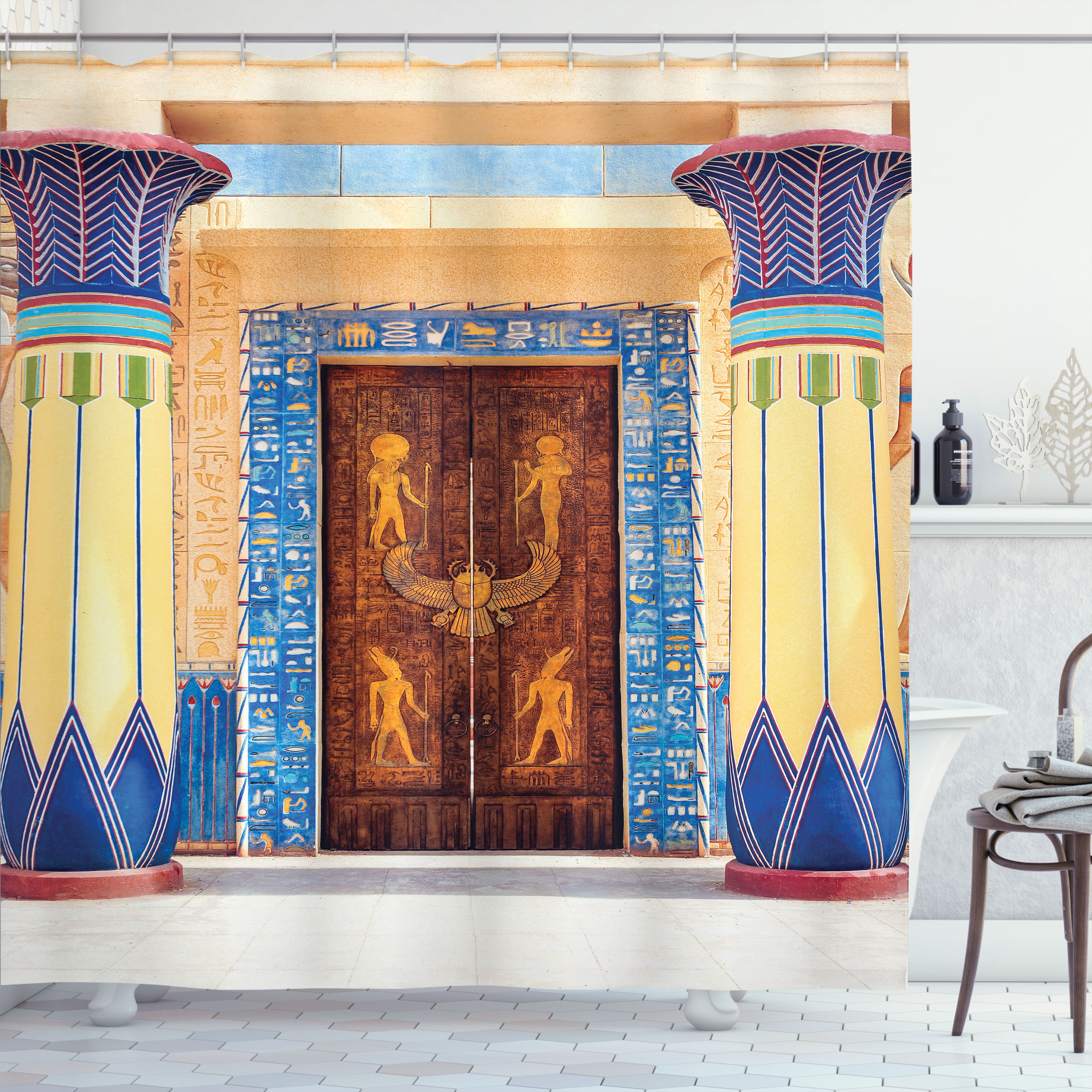 East Urban Home Egyptian Shower Curtain Egypt Building Multicolor | Wayfair
