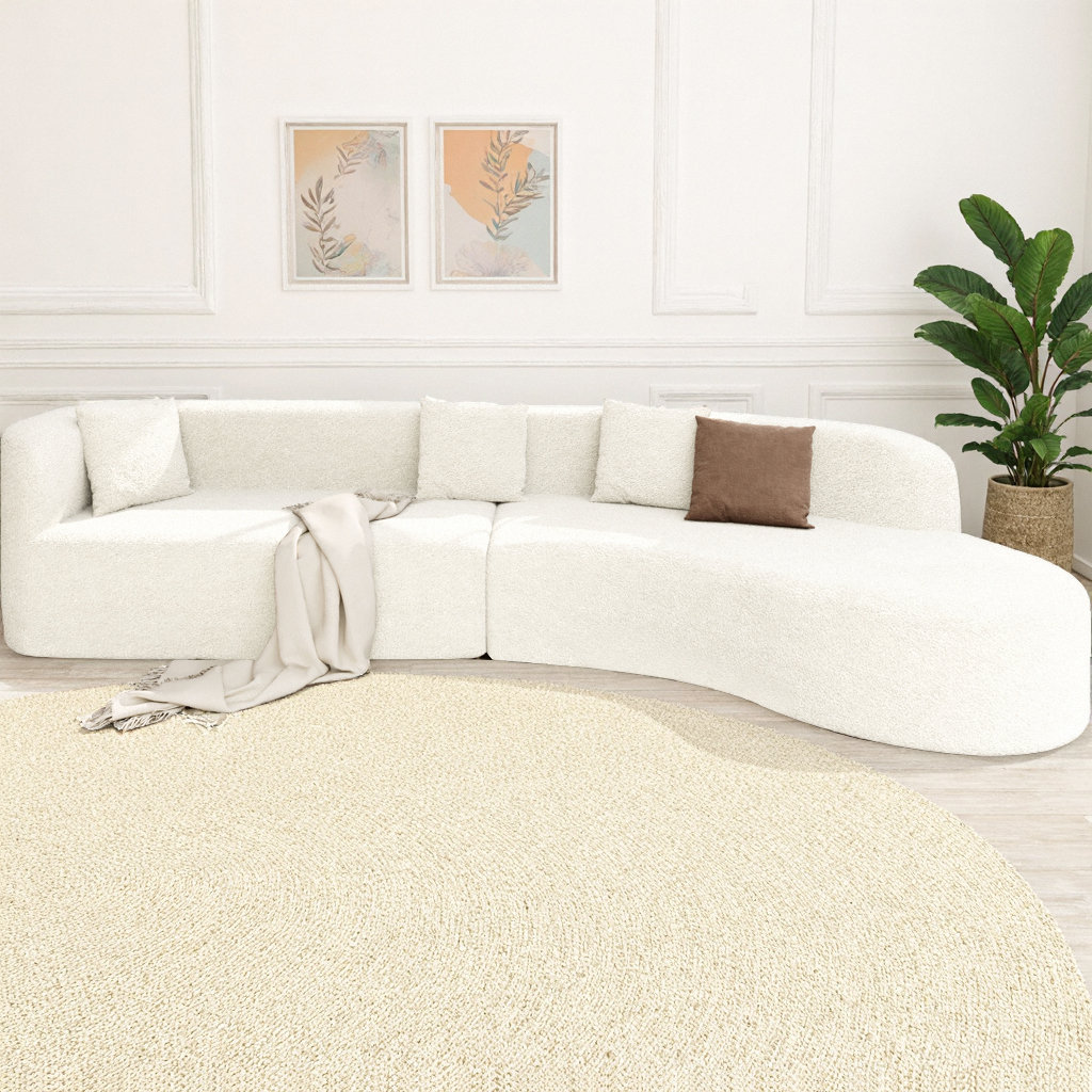 Brayden Studio® 132" Modern Curved Sectional Sofa with 4 Pillows, 2 ...