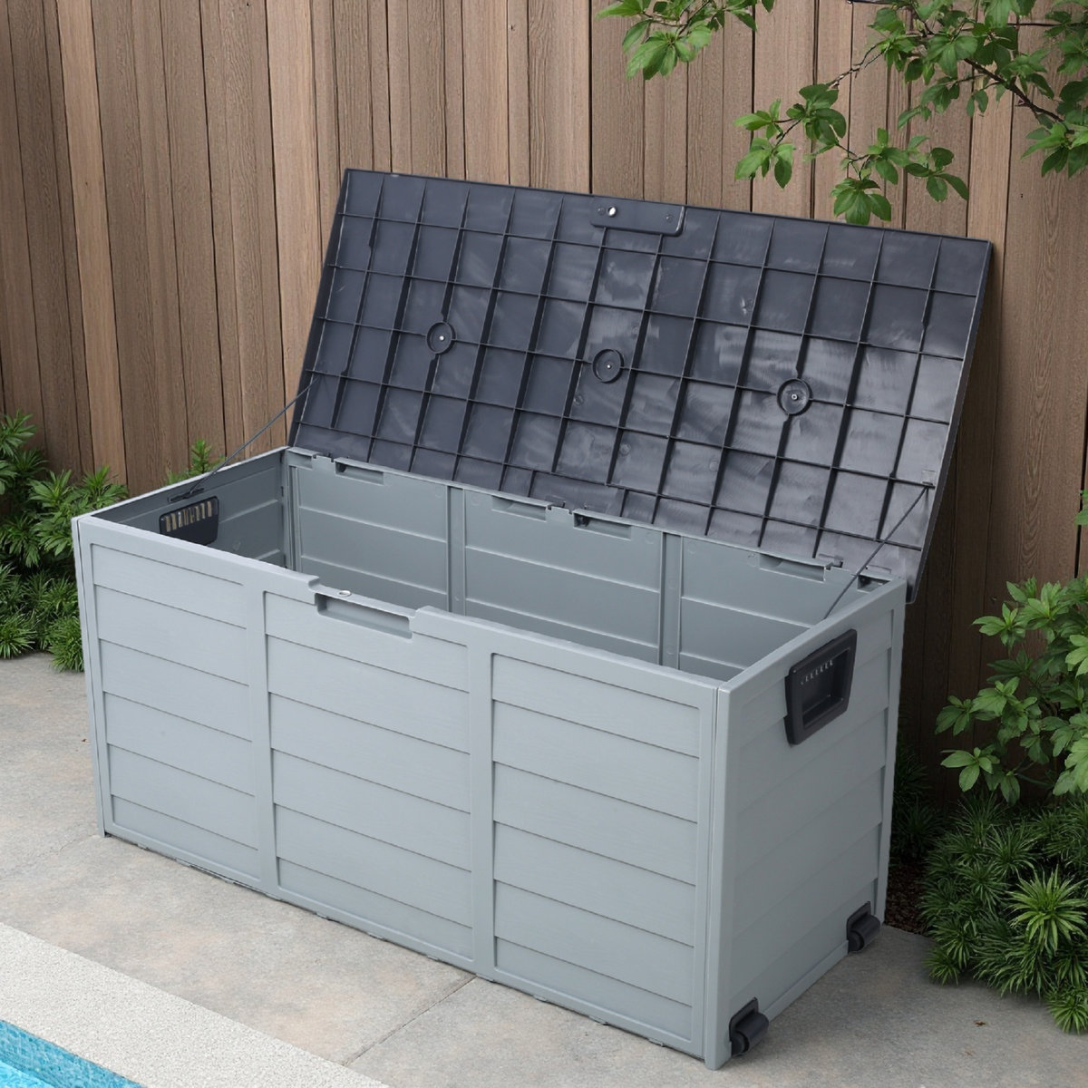 Ebern Designs 75 Gallon Resin Deck Box With Wheels, All Weather UV ...