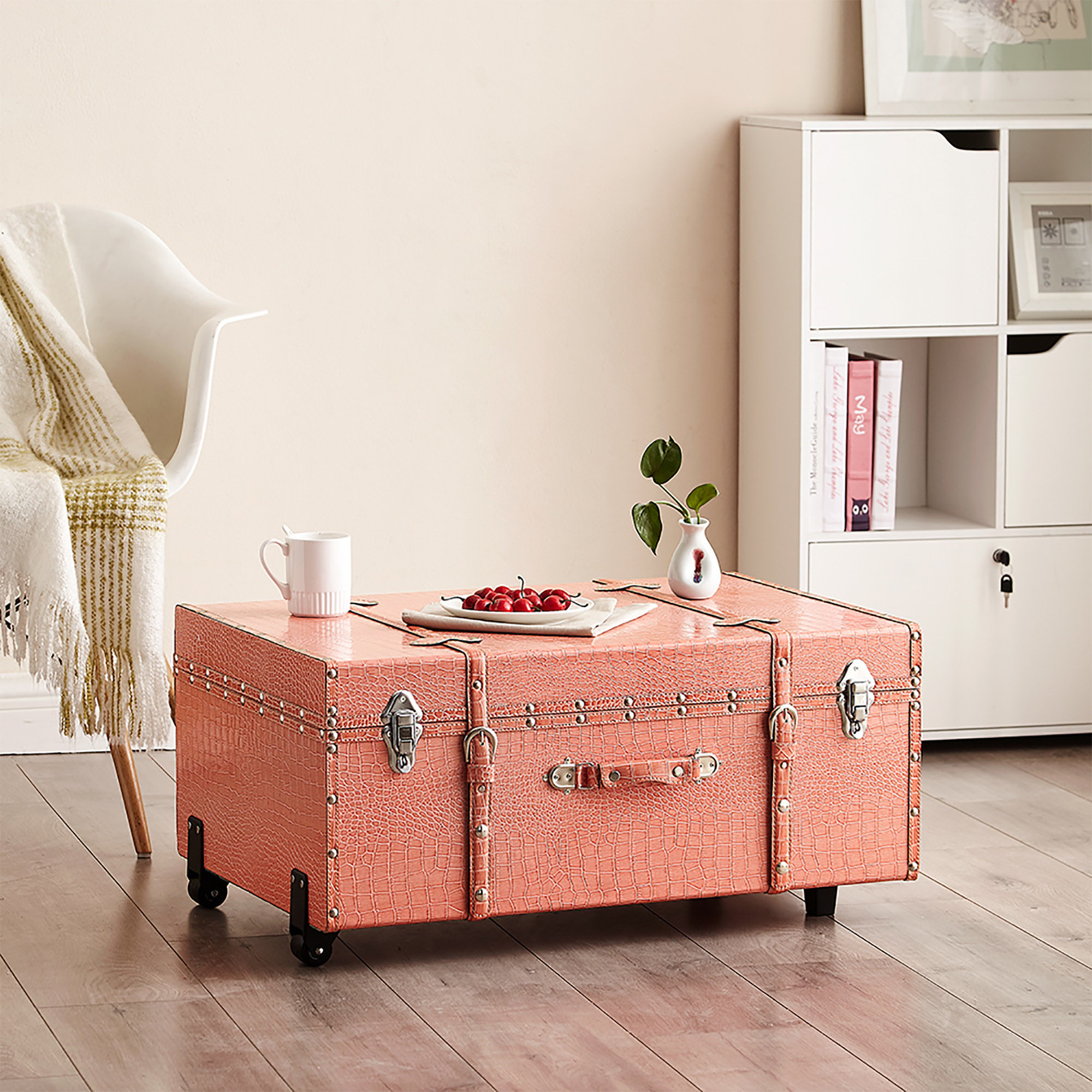DormCo Texture Brand Designer Trunk with Wheels - Pink Snakeskin ...