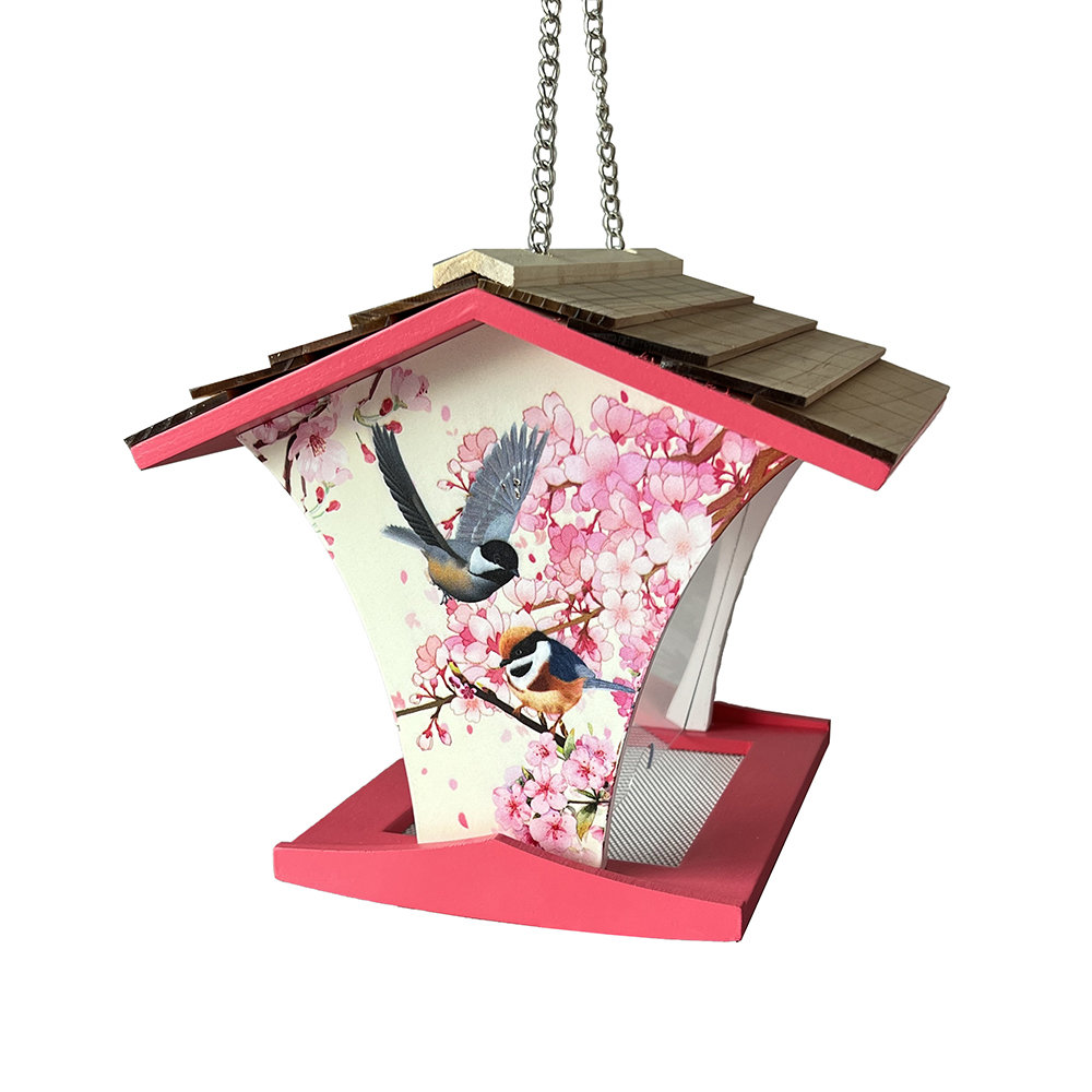 Home Bazaar Happy Hopper Bird Feeder With Cherry Blossom & Chickadee ...