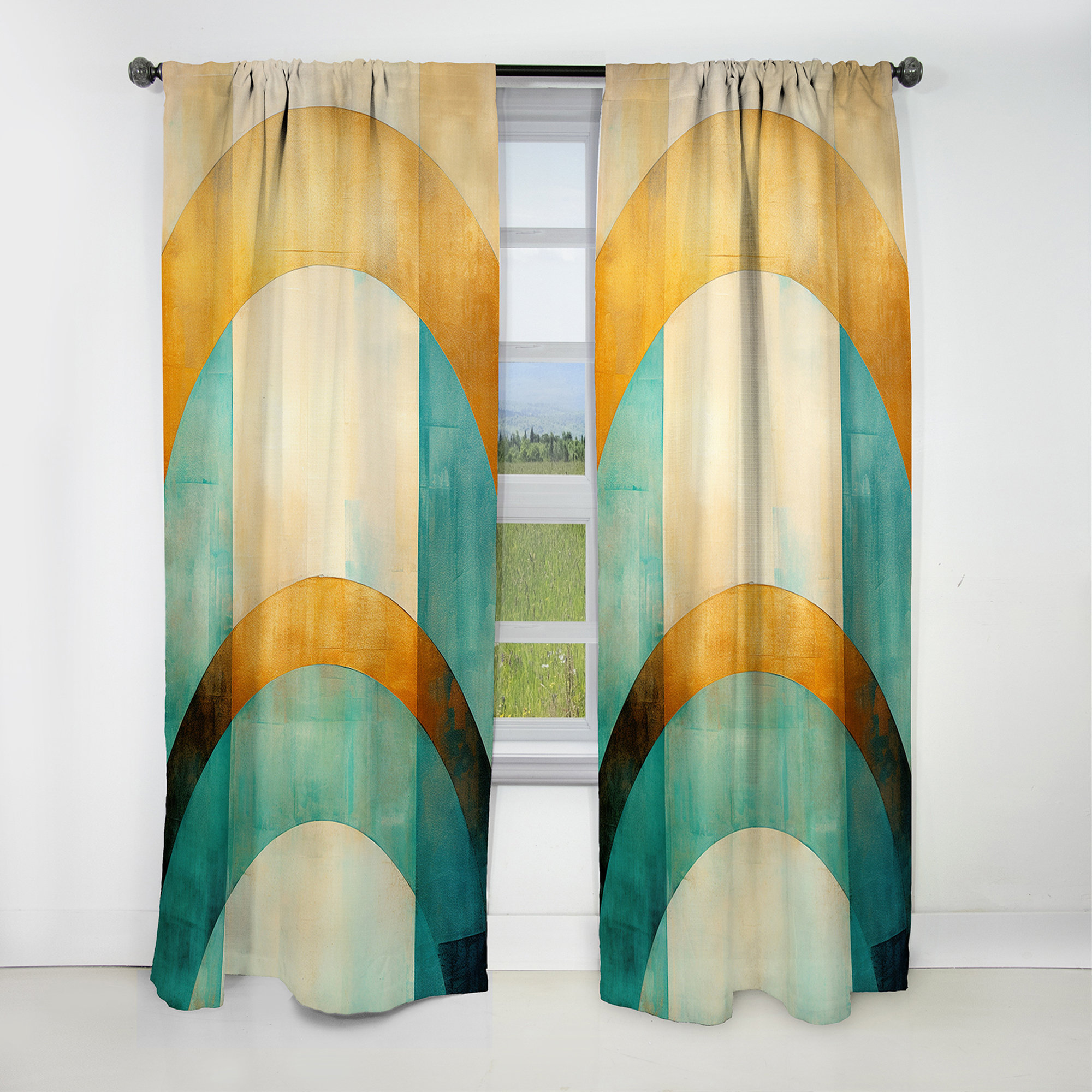 Design Art Emerald And Golden Arches V - Abstract Shapes Curtain ...