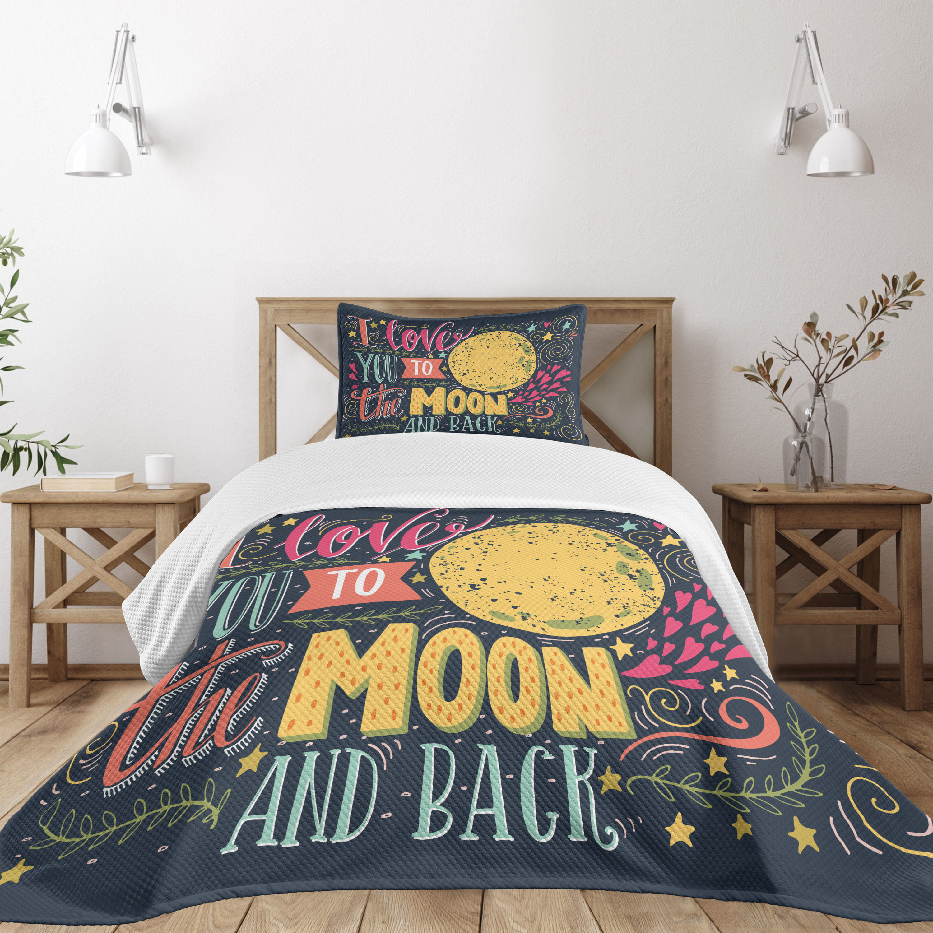 Ambesonne I Love You Bedspread Love Wish Dark Petrol Blue Yellow | Wayfair