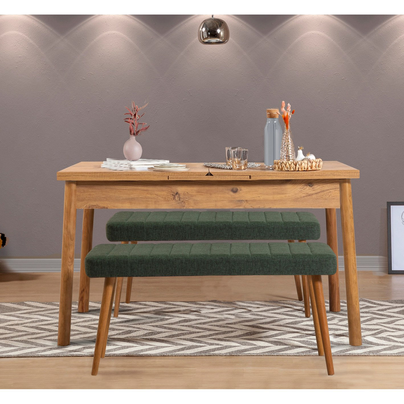 George Oliver Duguay Extendable Dining Table & Bench Set (3 Pieces ...