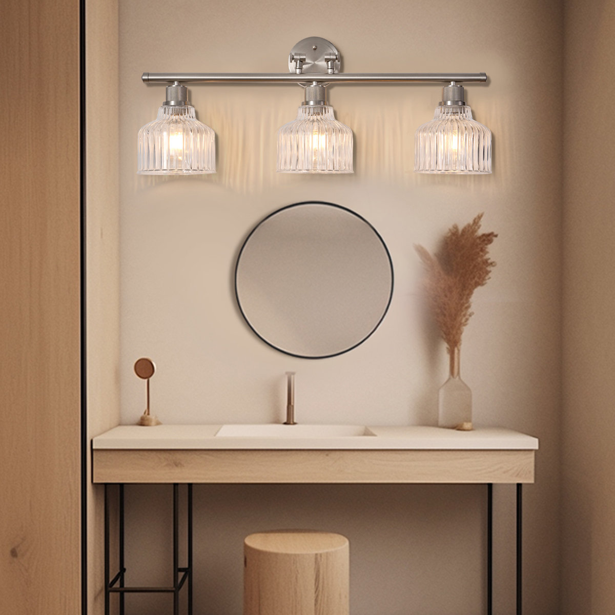Mercer41 Silver 3-light Bathroom Vanity Light Fixtures, Modern Bathroom ...