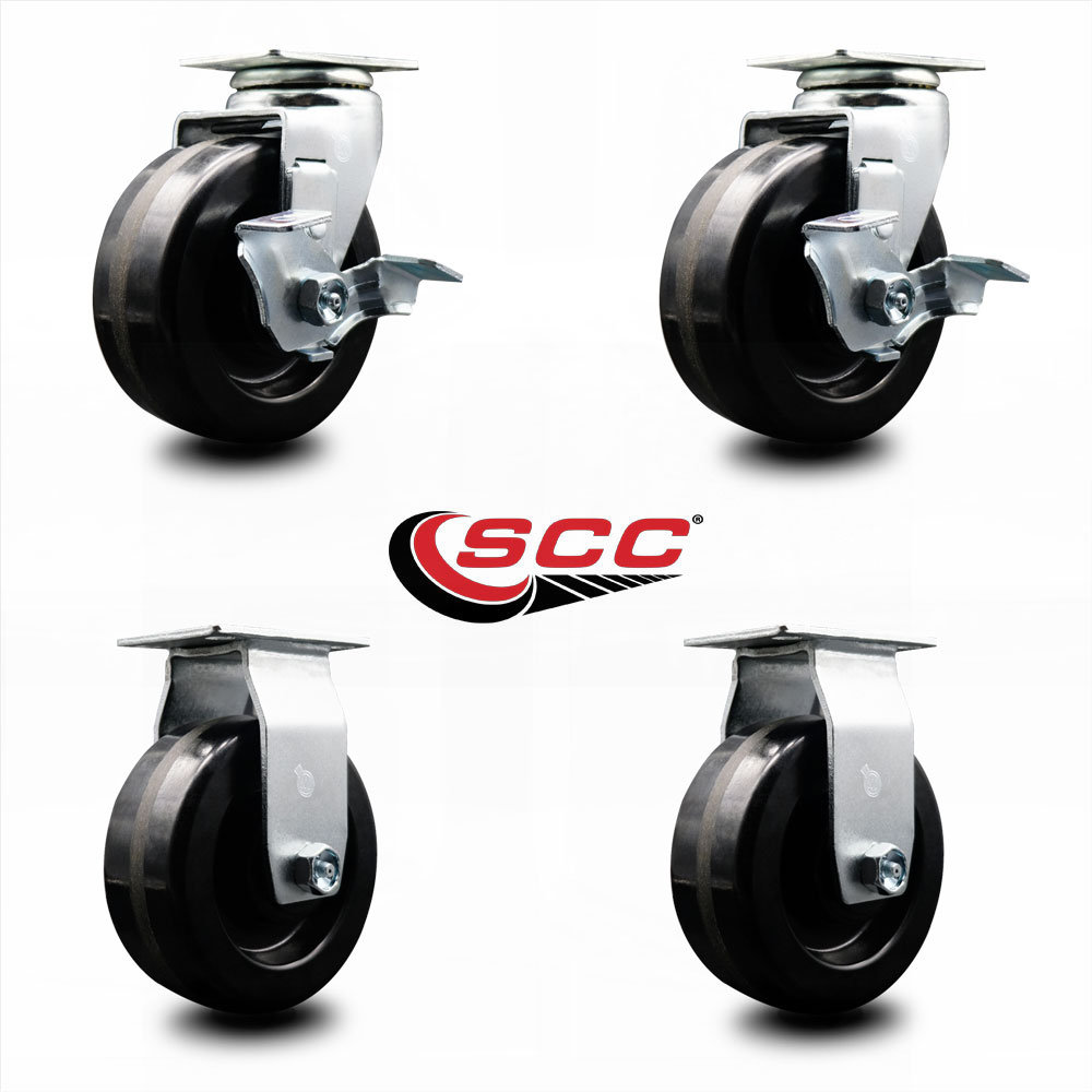 Service Caster 4 Piece Phenolic Ball Bearing Caster Set with 2 Brakes ...