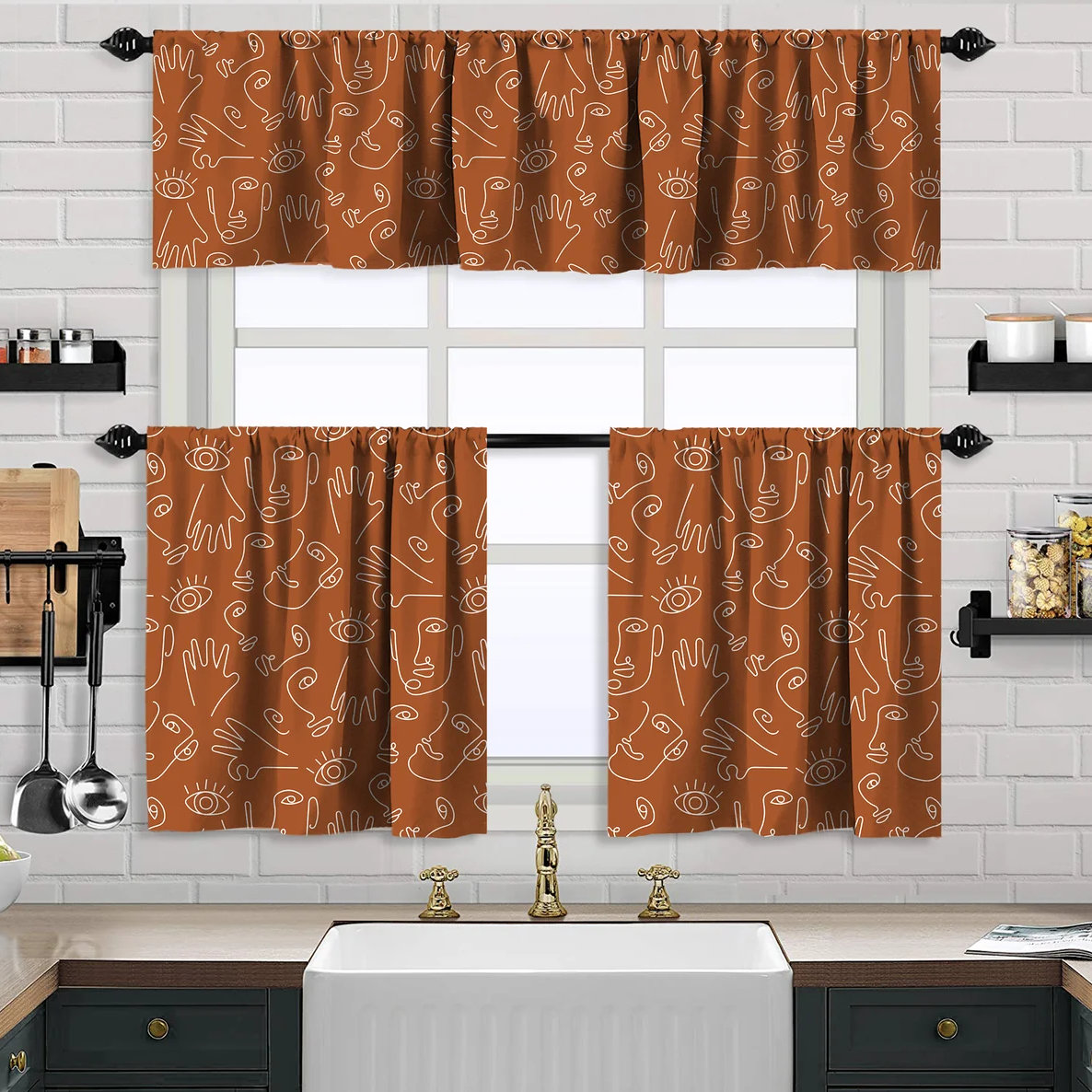 Lilijan Home & Curtain Boho Design Kitchen Valance and 2 Tiers Curtain ...